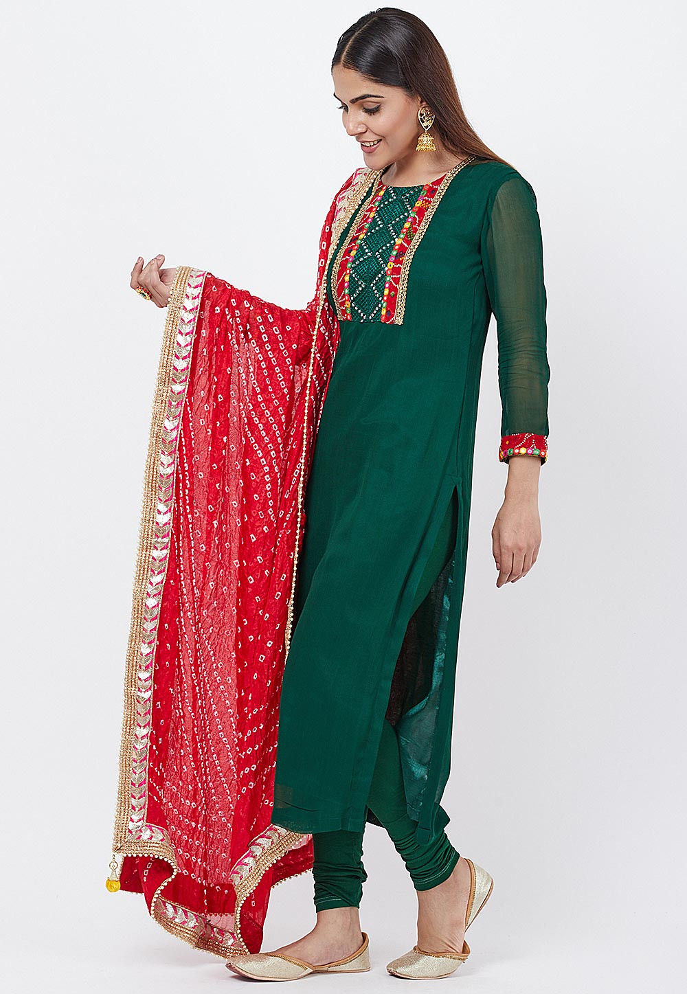 Buy Embroidered Georgette Straight Suit in Dark Teal Green Online ...