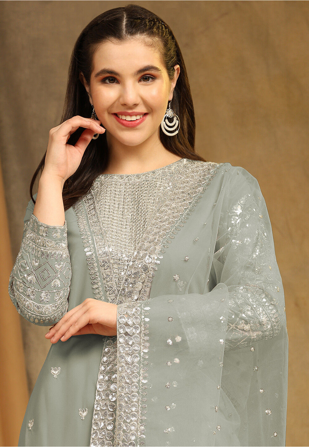 Buy Embroidered Georgette Straight Suit in Grey Online : KRY1663 ...