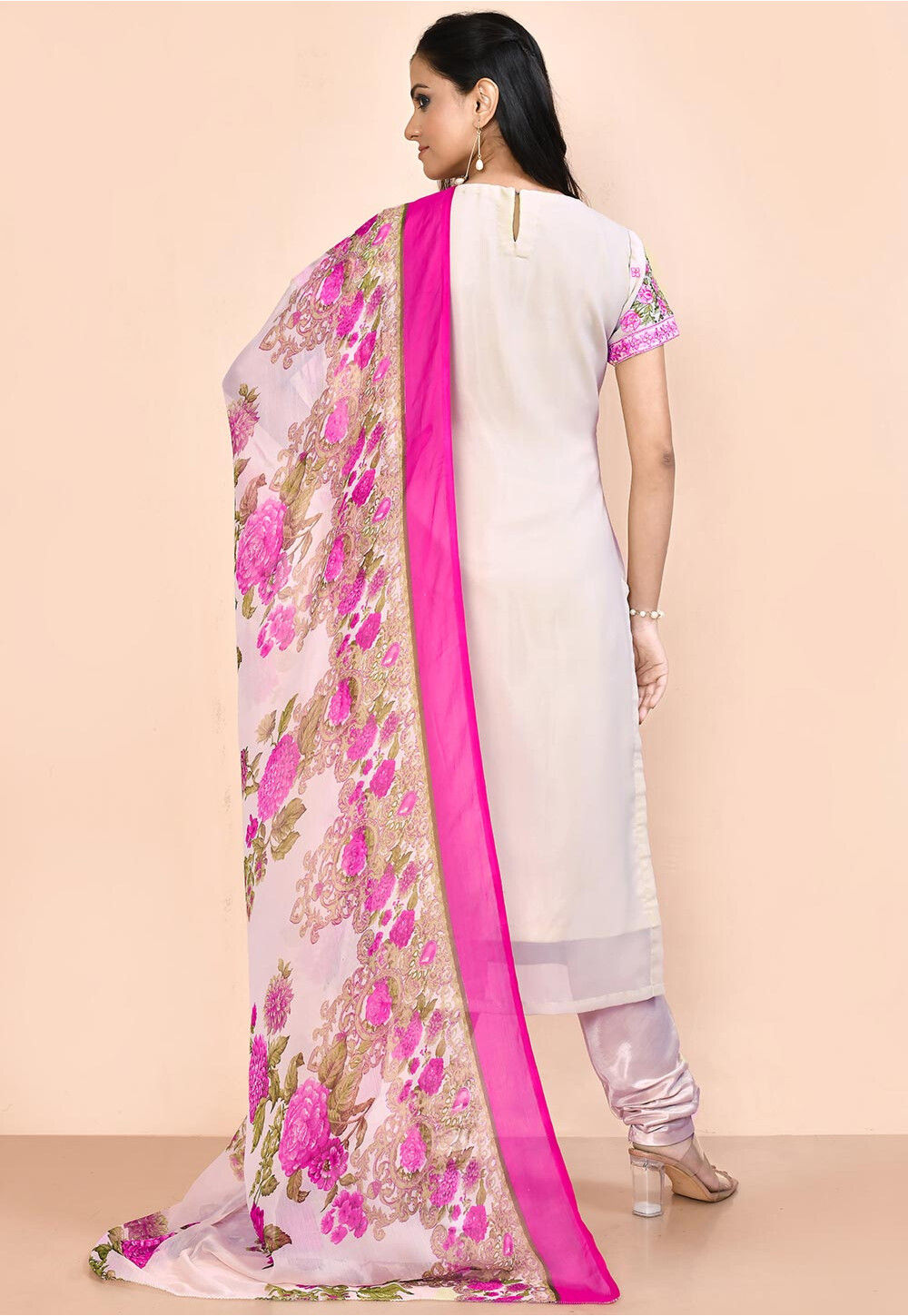 Buy Embroidered Georgette Straight Suit in Light Beige Online ...