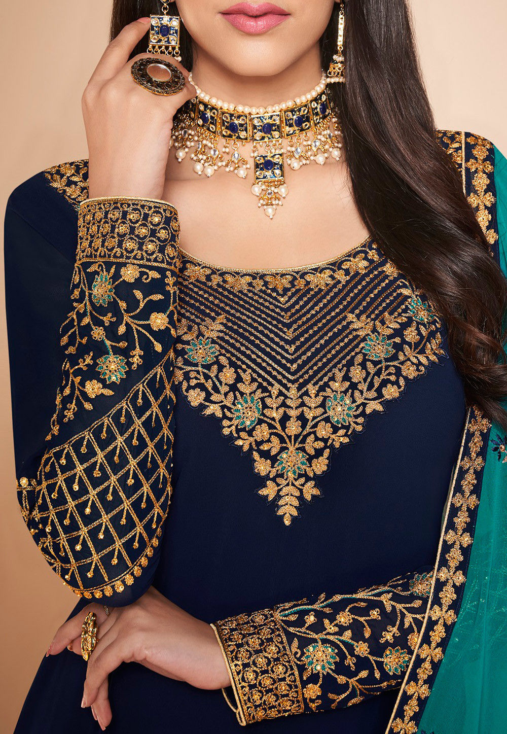 Buy Embroidered Georgette Straight Suit in Navy Blue Online : KCH4131 ...