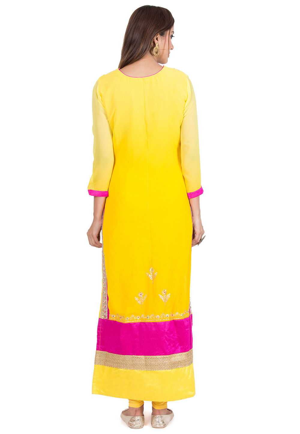 Buy Embroidered Georgette Straight Suit in Shaded Yellow Online ...