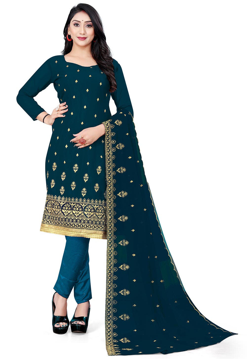Buy Embroidered Georgette Pakistani Suit in Teal Blue Online : KQU3892 ...