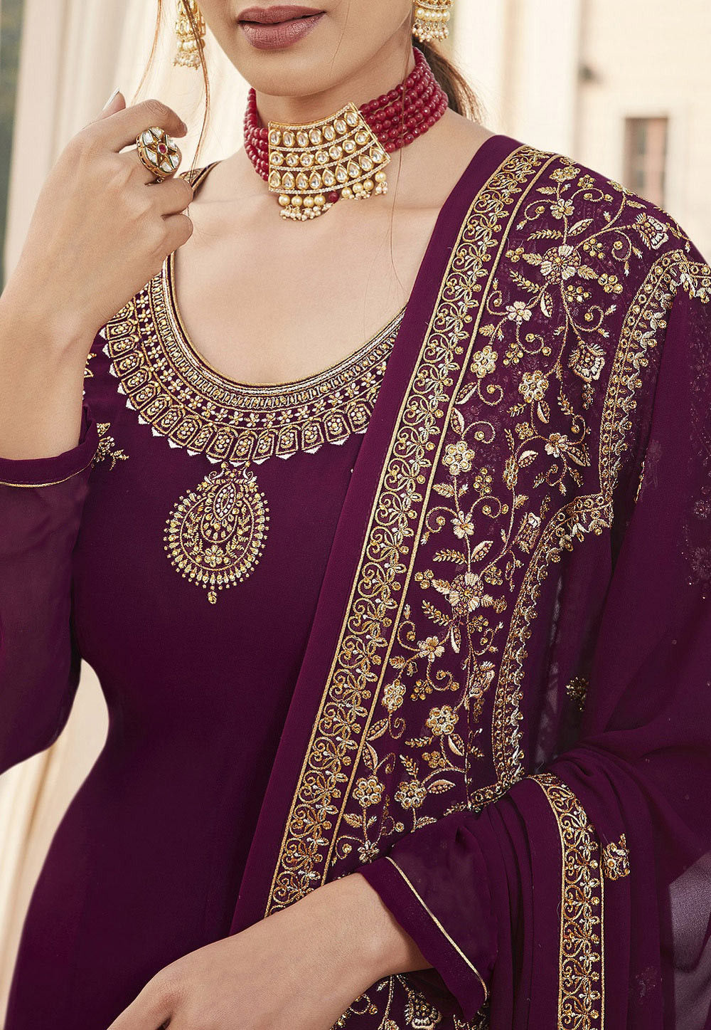Buy Embroidered Georgette Straight Suit in Wine Online : KCH6147 ...