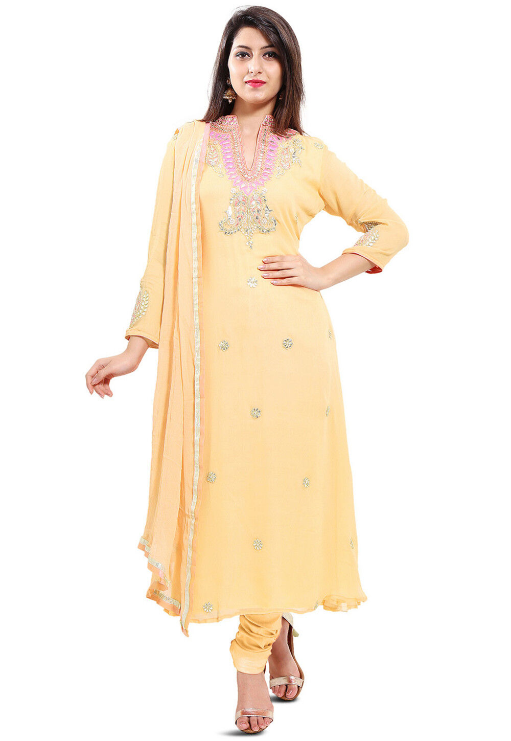 Buy Embroidered Georgette Straight Suit in Peach Online : KJN4115 ...