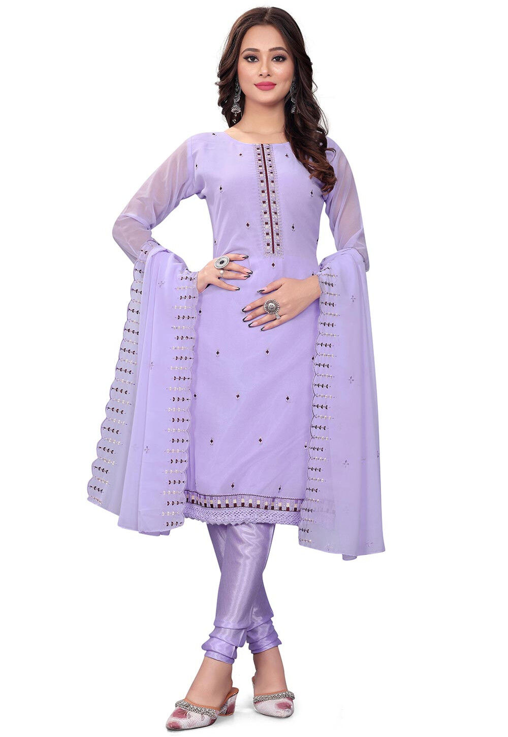 Buy Embroidered Georgette Straight Suit in Purple Online : KQU4648 ...