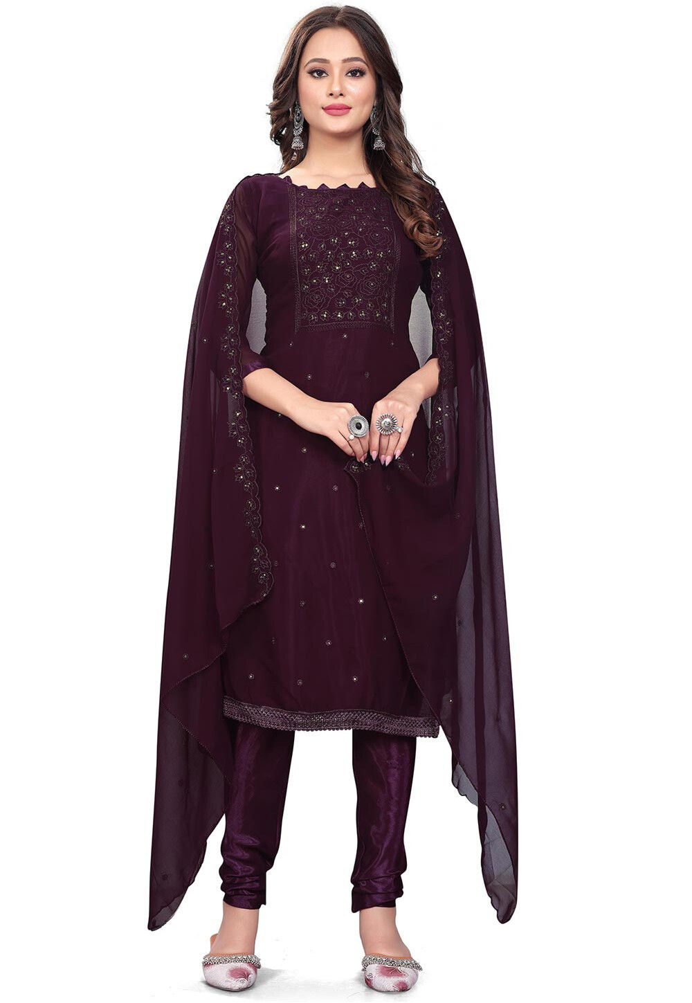 Buy Embroidered Georgette Straight Suit in Wine Online : KQU4641 ...