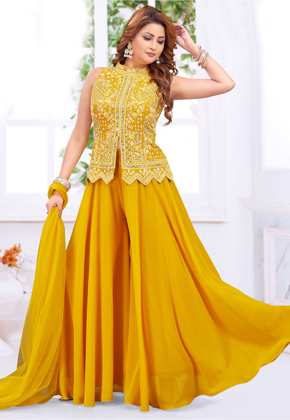Buy Embroidered Georgette Top Set in Mustard Online : TKL438 - Utsav ...