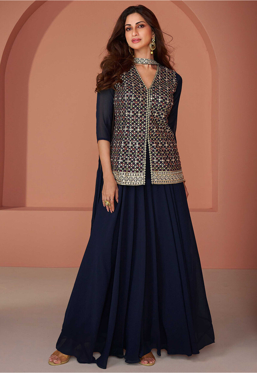 Buy Embroidered Georgette Tunic Set in Navy Blue Online : TCH312 ...