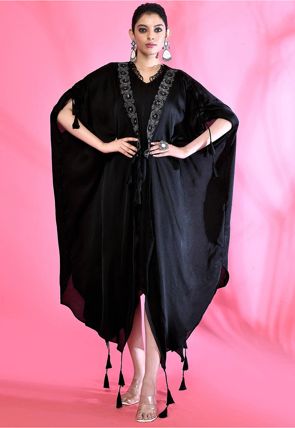 Buy Embroidered Modal Silk Kaftan Style Dress in Black Online : TPK83 ...