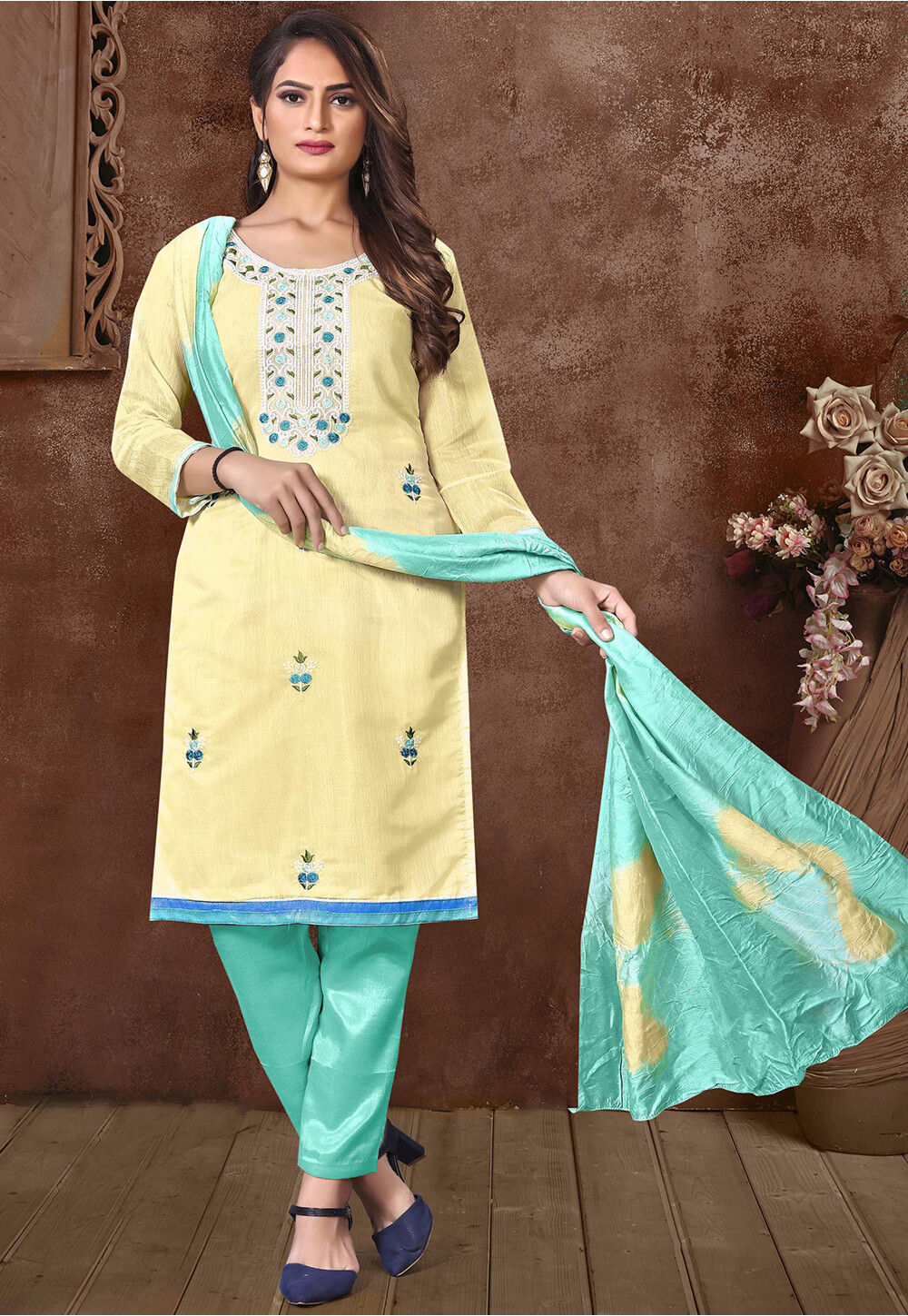 Buy Embroidered Modal Silk Pakistani Suit in Yellow Online : KJC1826 ...