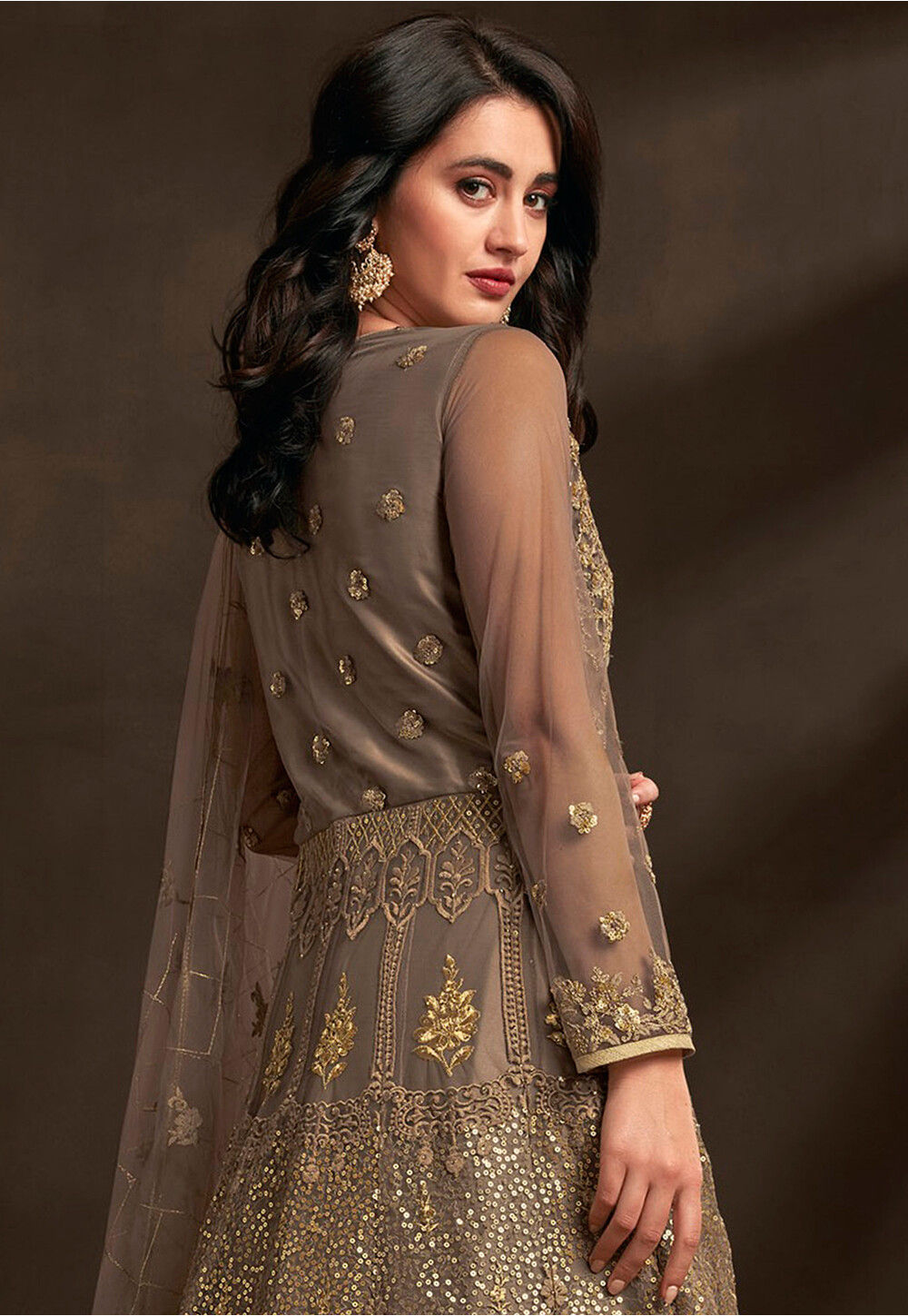 Buy Embroidered Net Abaya Style Suit in Fawn Online : KUF16428 - Utsav ...