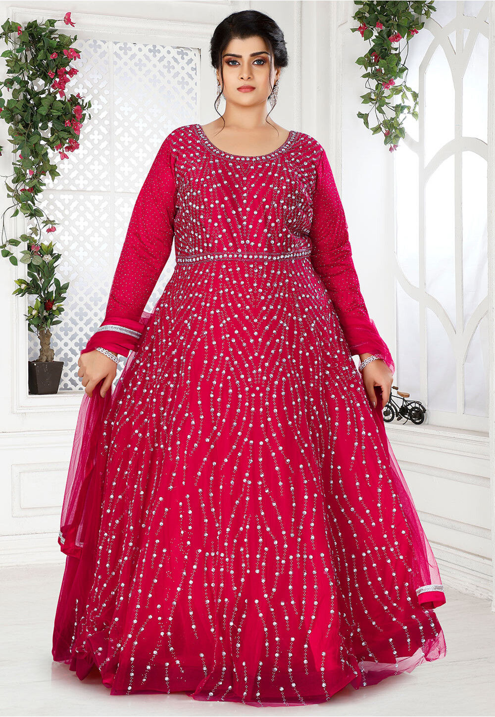 Buy Embroidered Net Abaya Style Suit in Fuchsia Online : KCU679 - Utsav ...