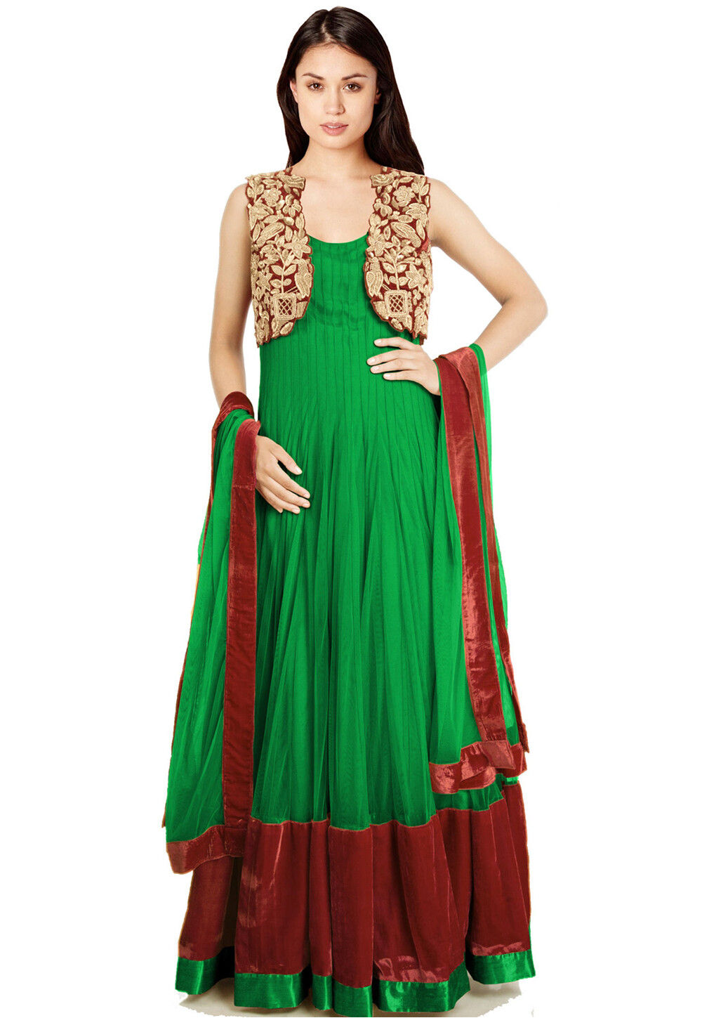 Buy Embroidered Net Abaya Style Suit in Green Online : KVE598 - Utsav ...