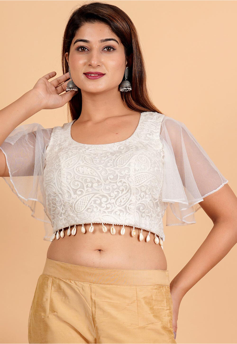 Buy Embroidered Net Blouse in White Online : DBU1017 - Utsav Fashion