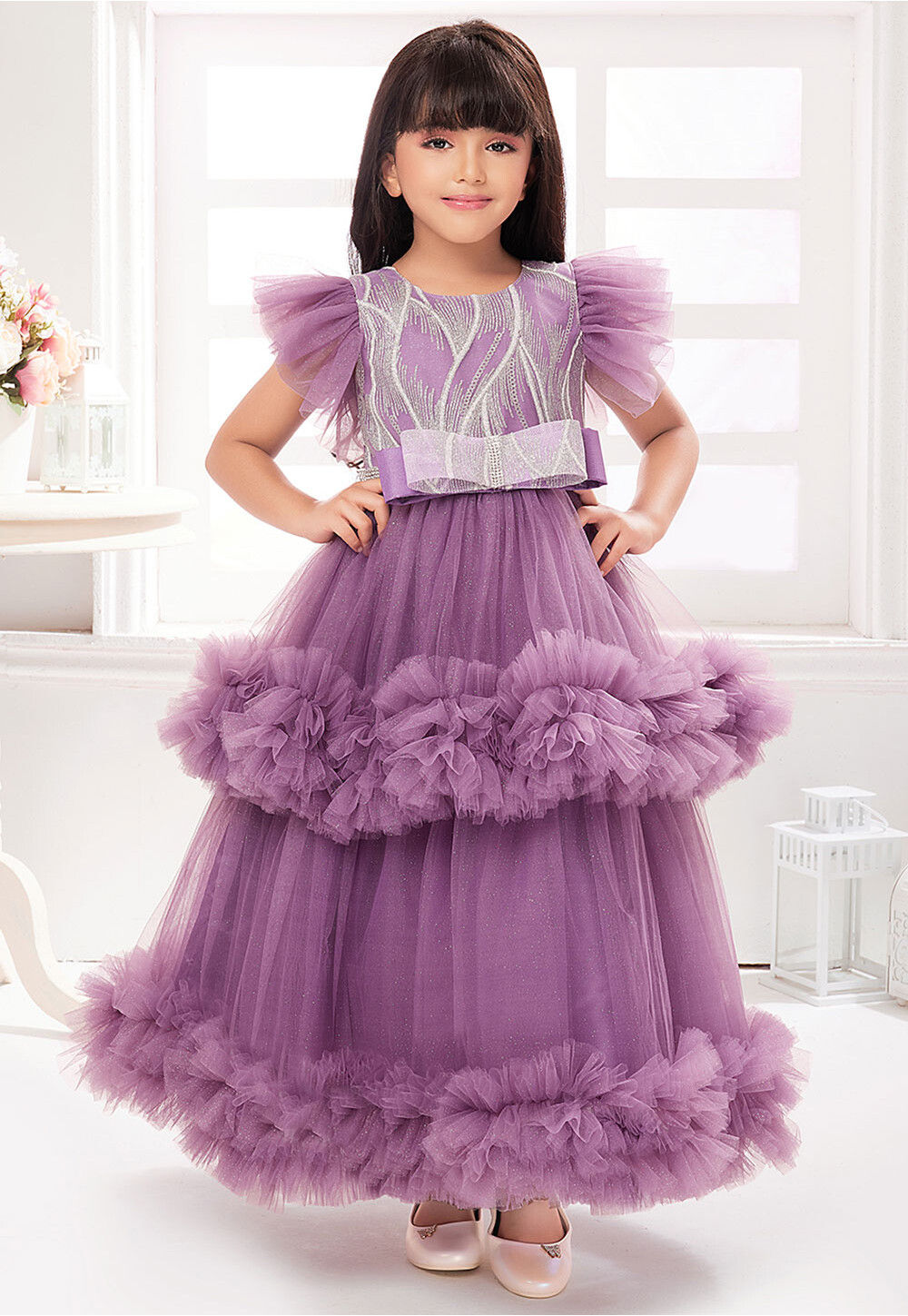 Buy Embroidered Net Gown in Purple Online : UKU1649 - Utsav Fashion