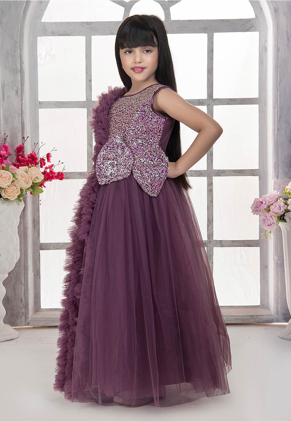 Buy Embroidered Net Gown in Purple Online : UKU1683 - Utsav Fashion