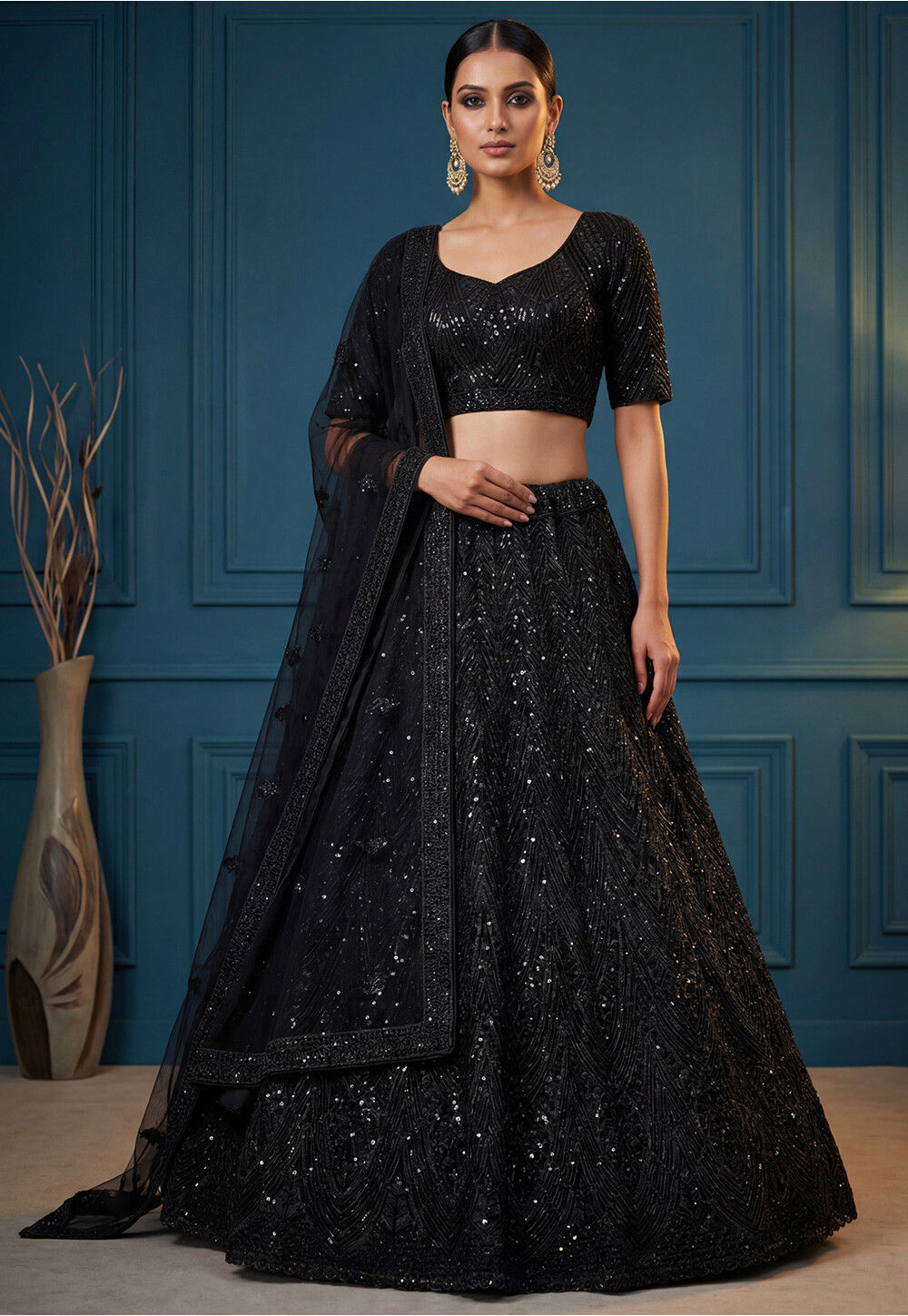 Buy Embroidered Net Lehenga in Black Online : LQY3061 - Utsav Fashion