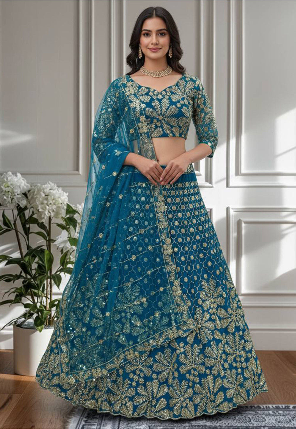 Buy Embroidered Net Lehenga in Blue Online : LGM825 - Utsav Fashion