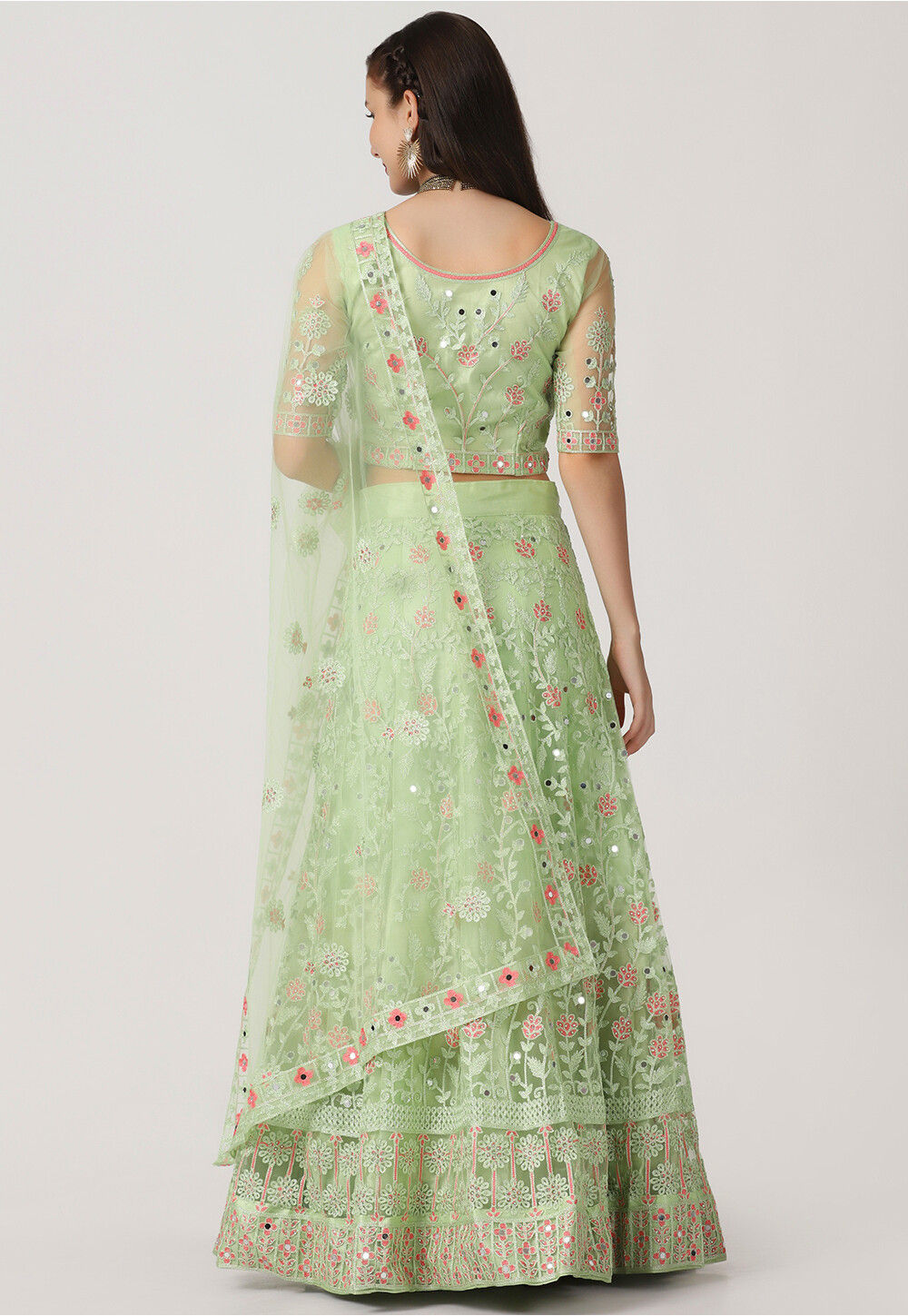 Buy Embroidered Net Lehenga in Light Green Online : LJA204 - Utsav Fashion