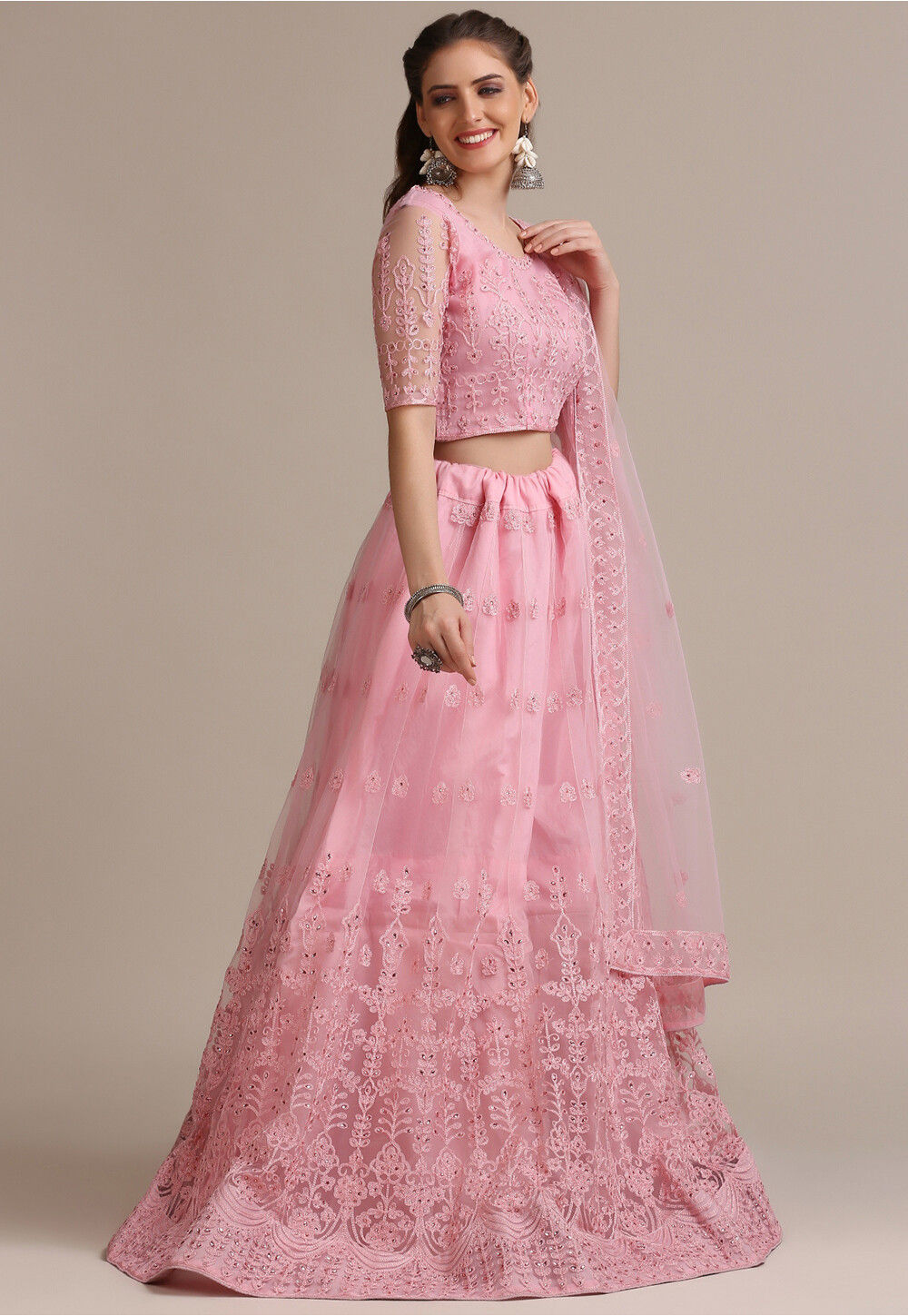 Buy Embroidered Net Lehenga in Light Pink Online : LJA225 - Utsav Fashion