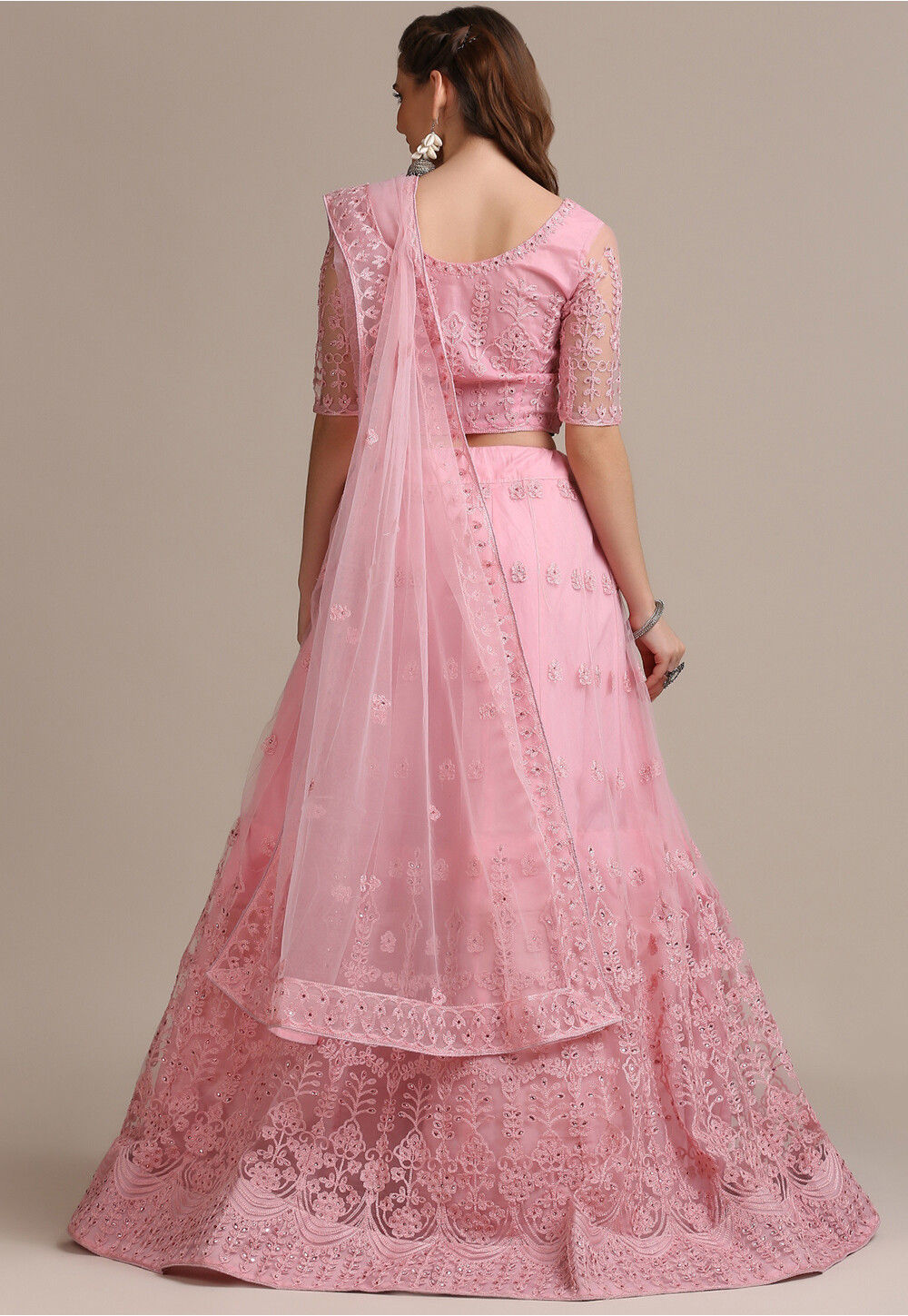 Buy Embroidered Net Lehenga in Light Pink Online : LJA225 - Utsav Fashion