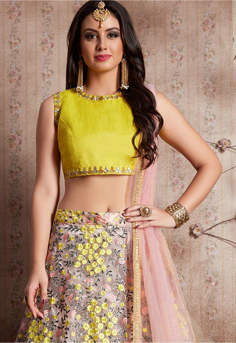 Buy Embroidered Net Lehenga in Light Pink Online : LYC827 - Utsav Fashion