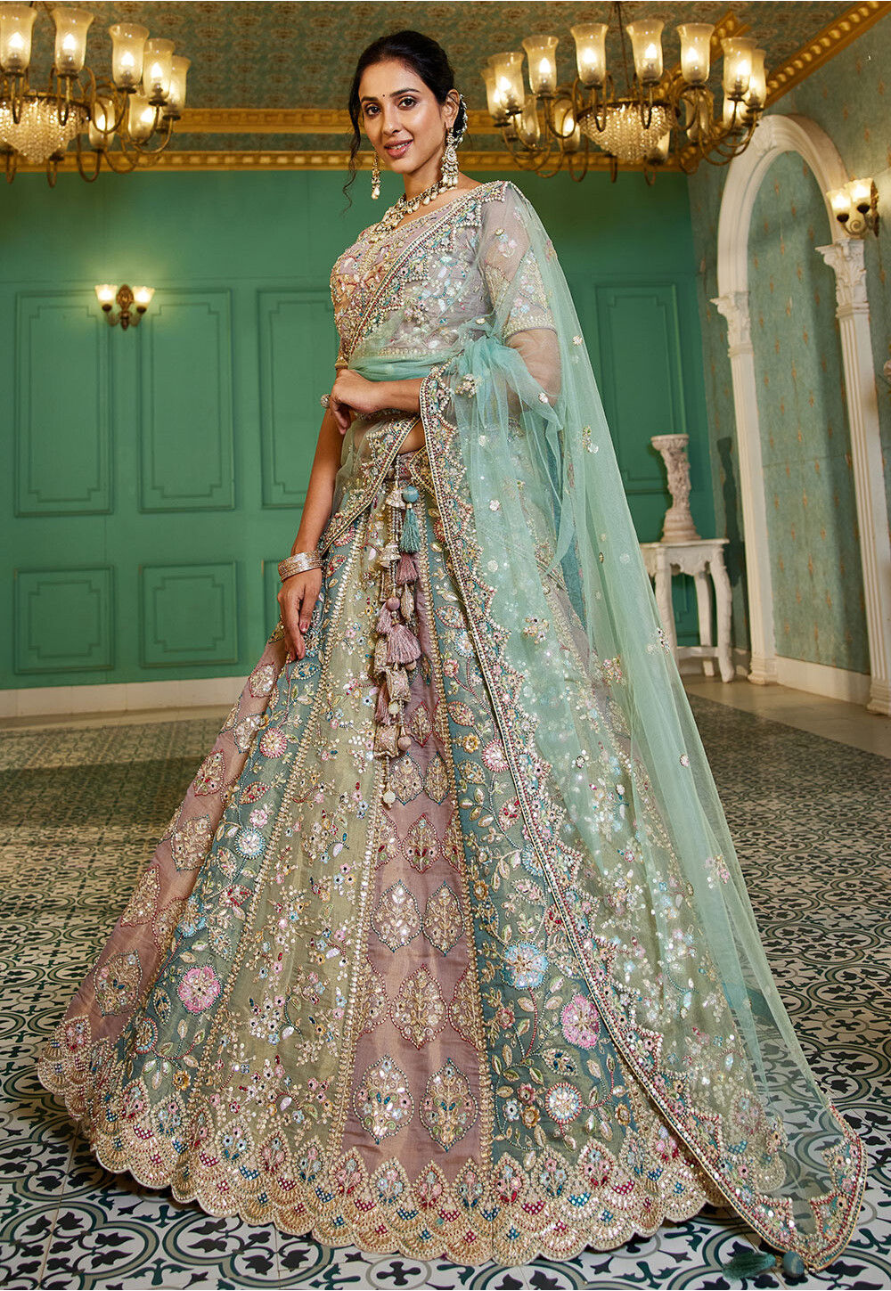 Buy Embroidered Net Lehenga in Multicolor Online : LGM416 - Utsav Fashion