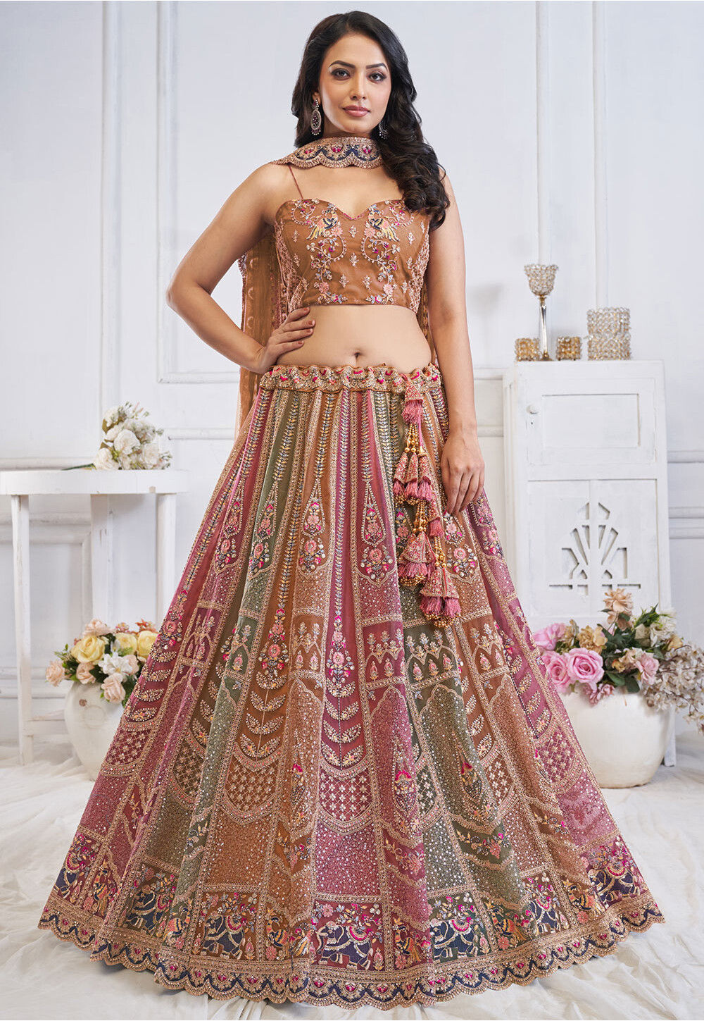 Buy Embroidered Net Lehenga in Multicolor Online : LNB95 - Utsav Fashion