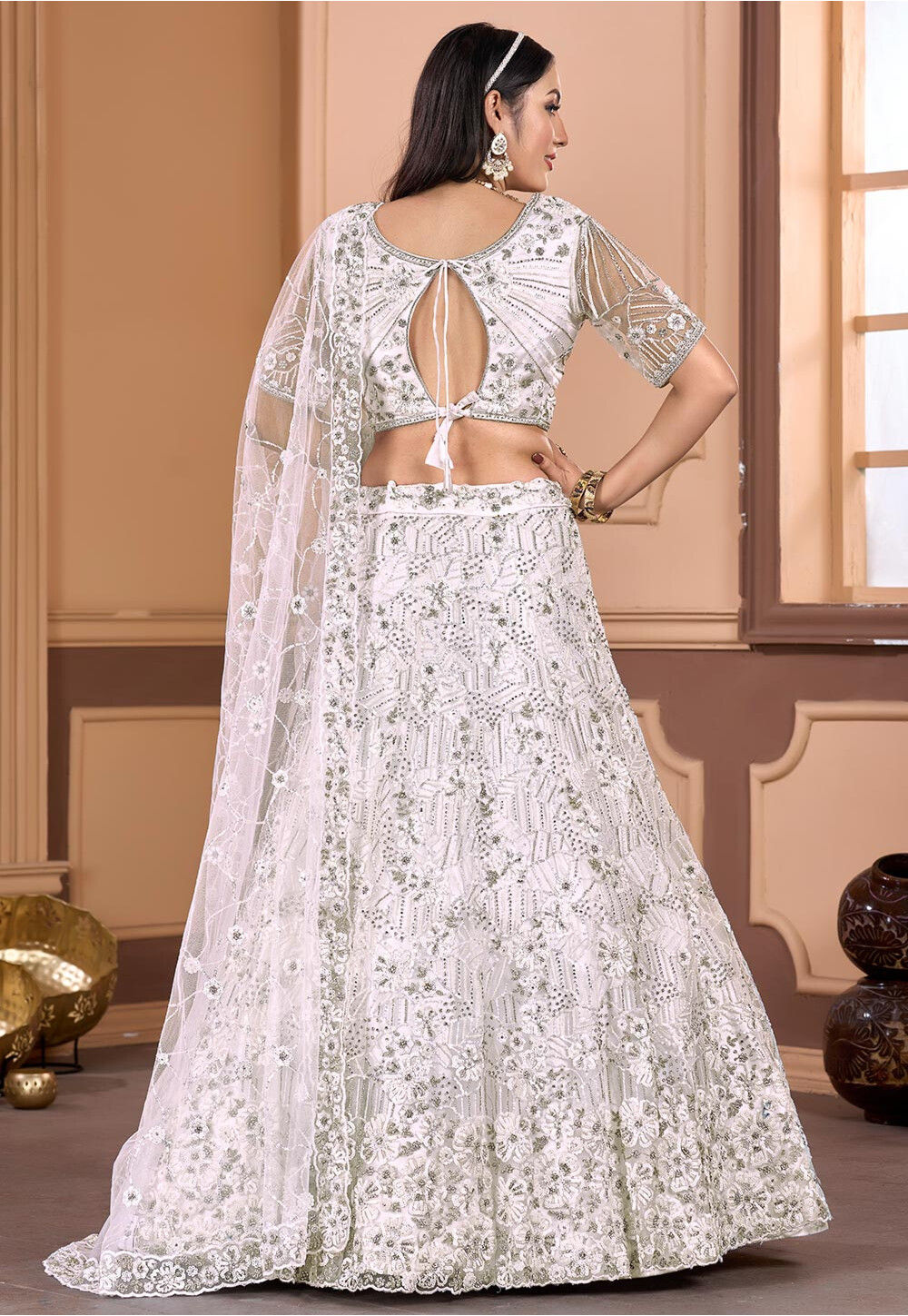 Buy Embroidered Net Lehenga in Off White Online : LXT114 - Utsav Fashion