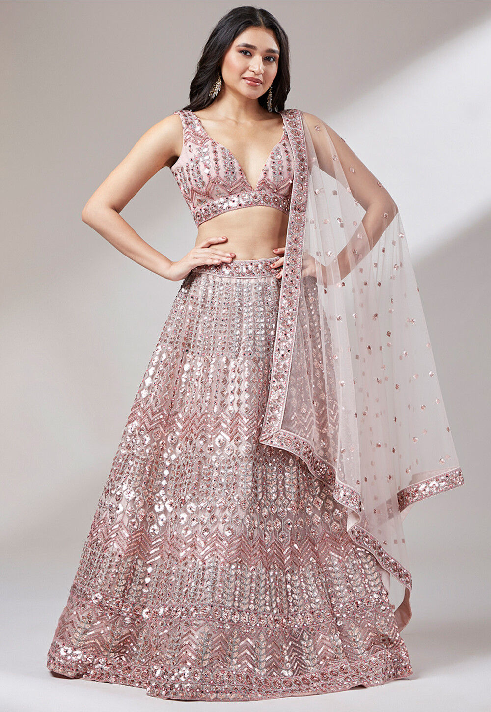 Buy Embroidered Net Lehenga in Peach Online : LBC1746 - Utsav Fashion