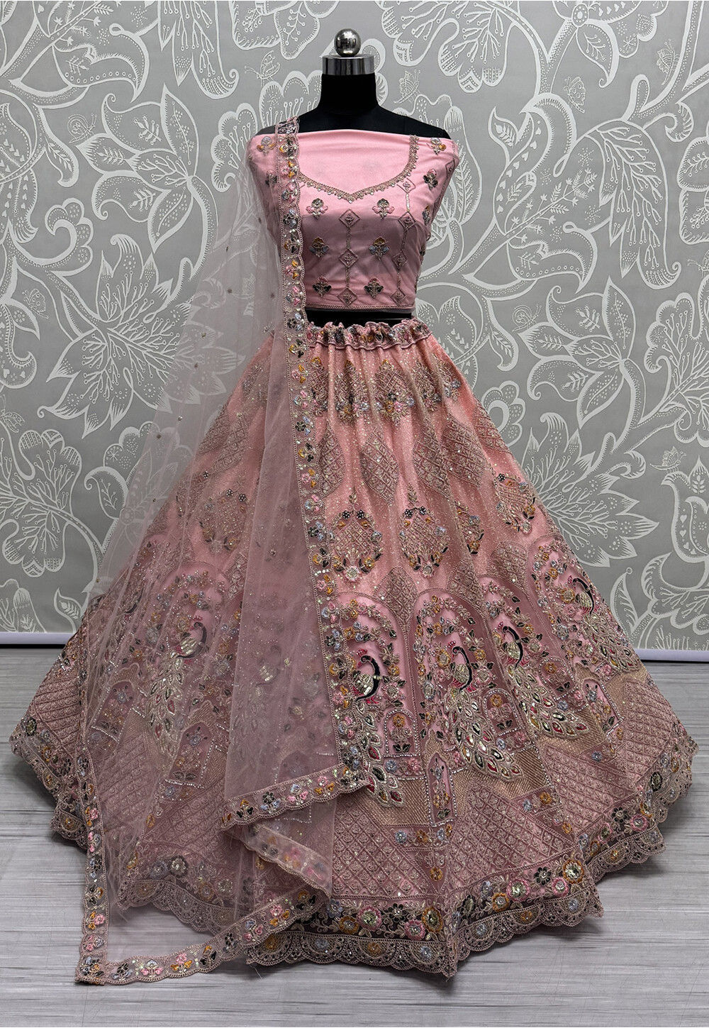 Buy Embroidered Net Lehenga in Peach Online : LQY2663 - Utsav Fashion