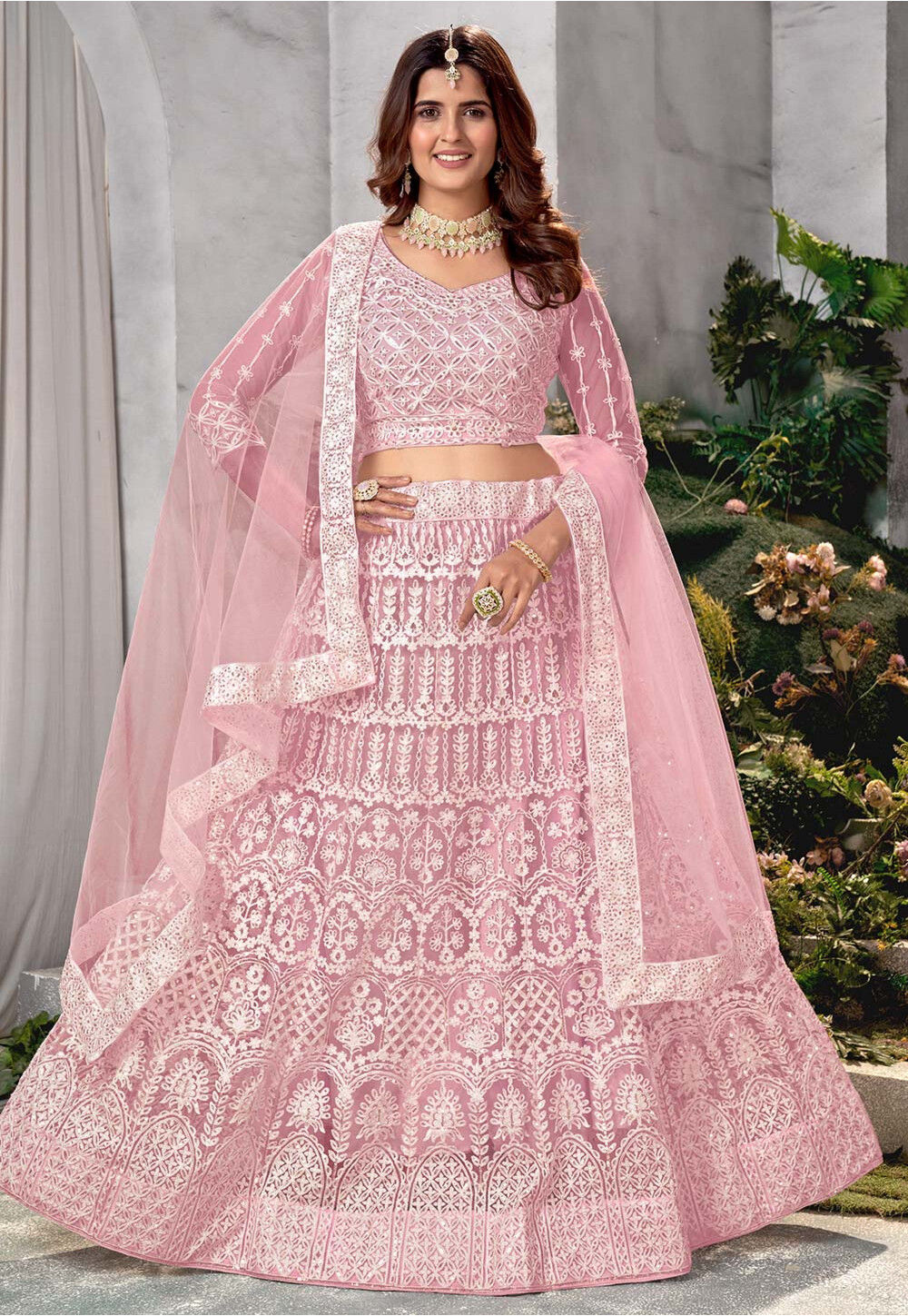 Buy Embroidered Net Lehenga in Pink Online : LQY2154 - Utsav Fashion
