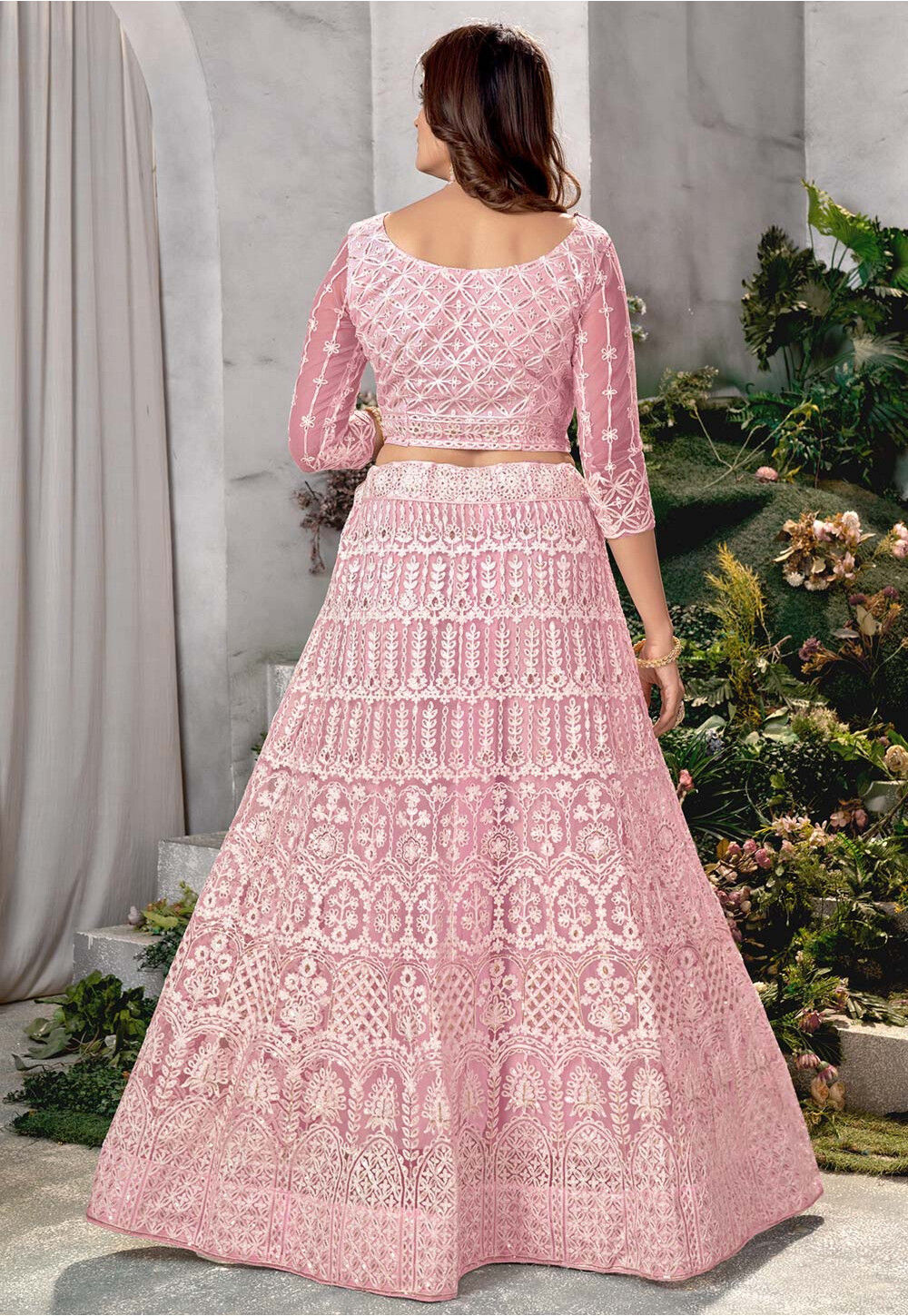 Buy Embroidered Net Lehenga in Pink Online : LQY2154 - Utsav Fashion