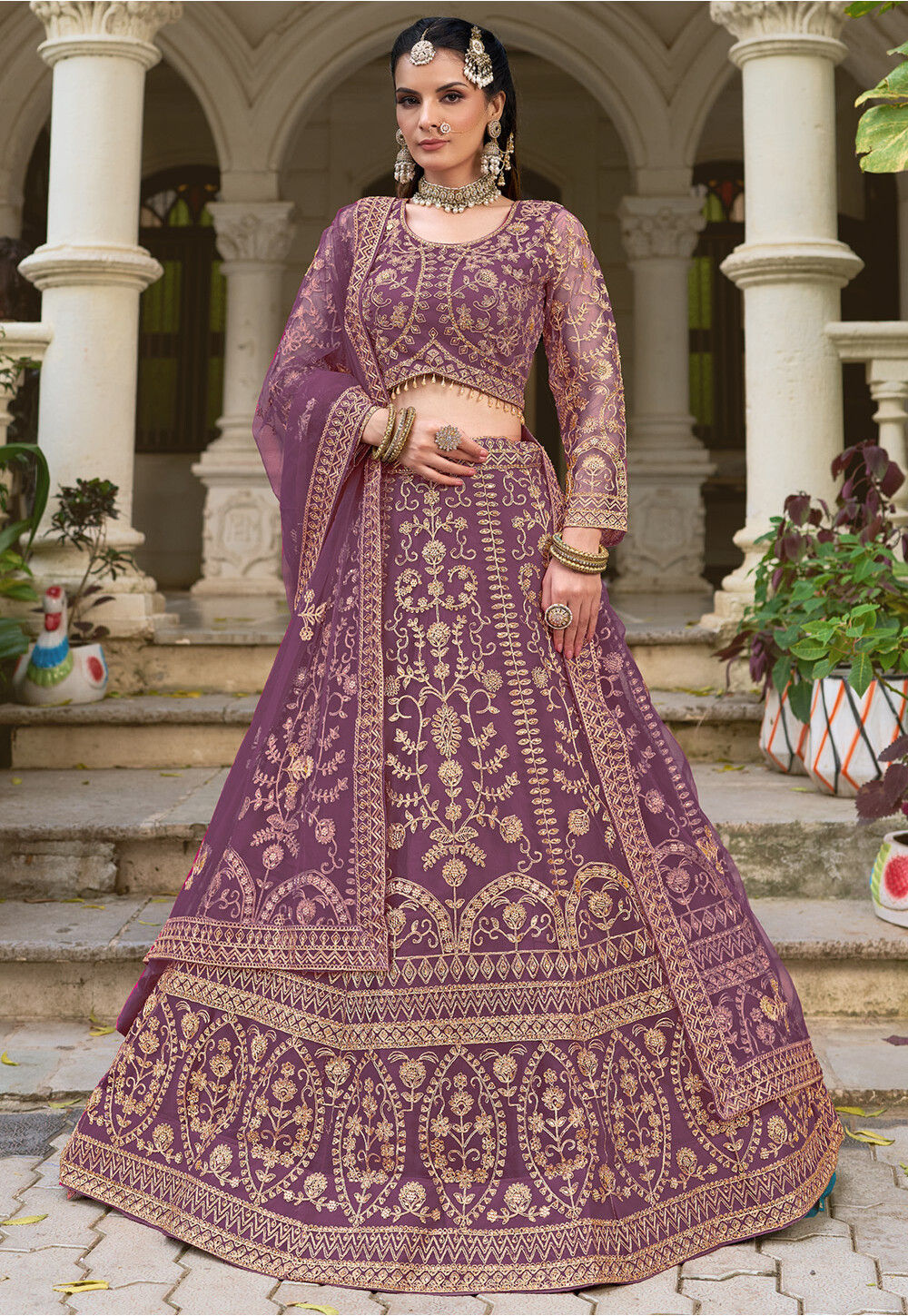 Buy Embroidered Net Lehenga in Purple Online : LRB240 - Utsav Fashion