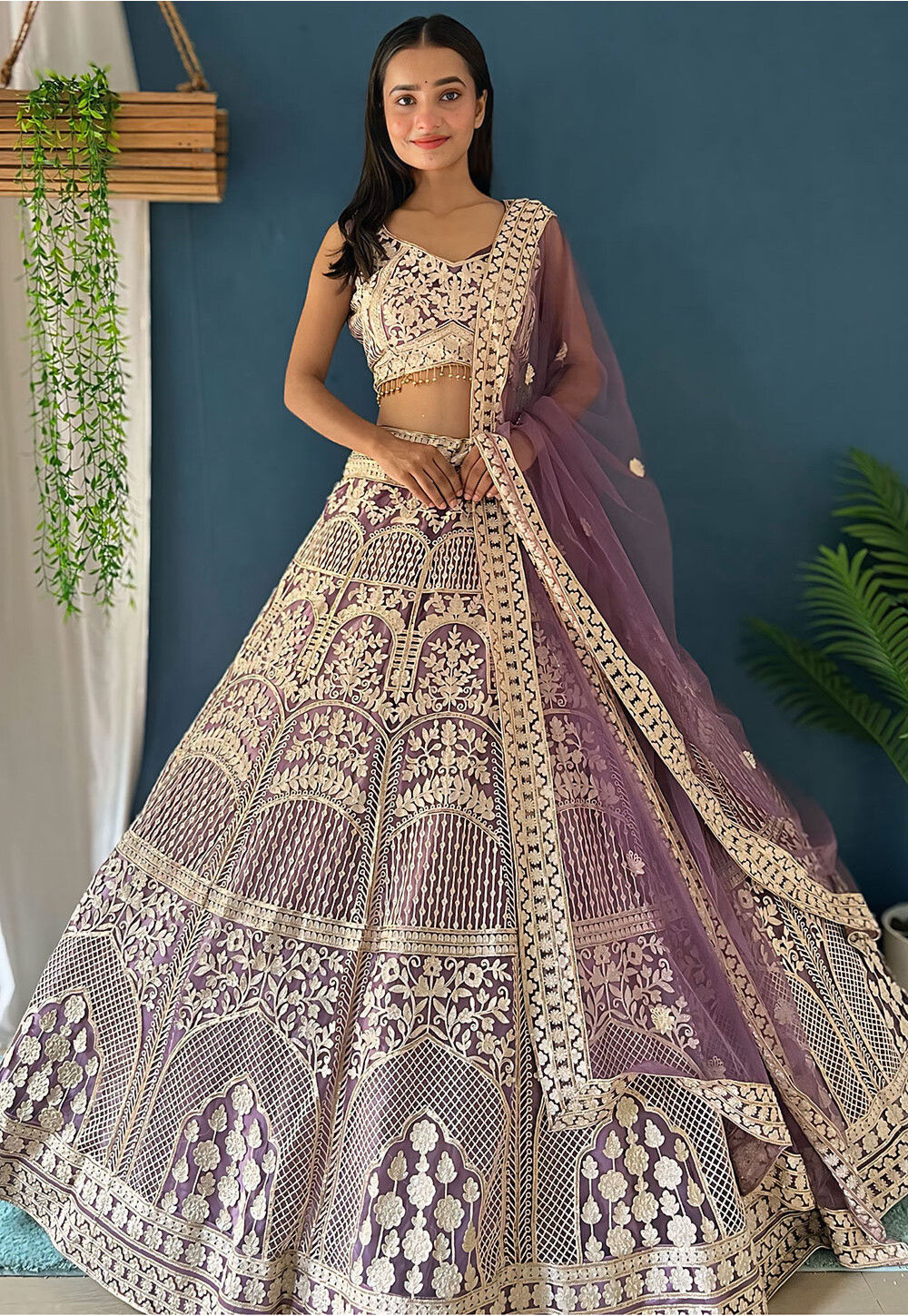 Buy Embroidered Net Lehenga in Purple Online : LUF3533 - Utsav Fashion