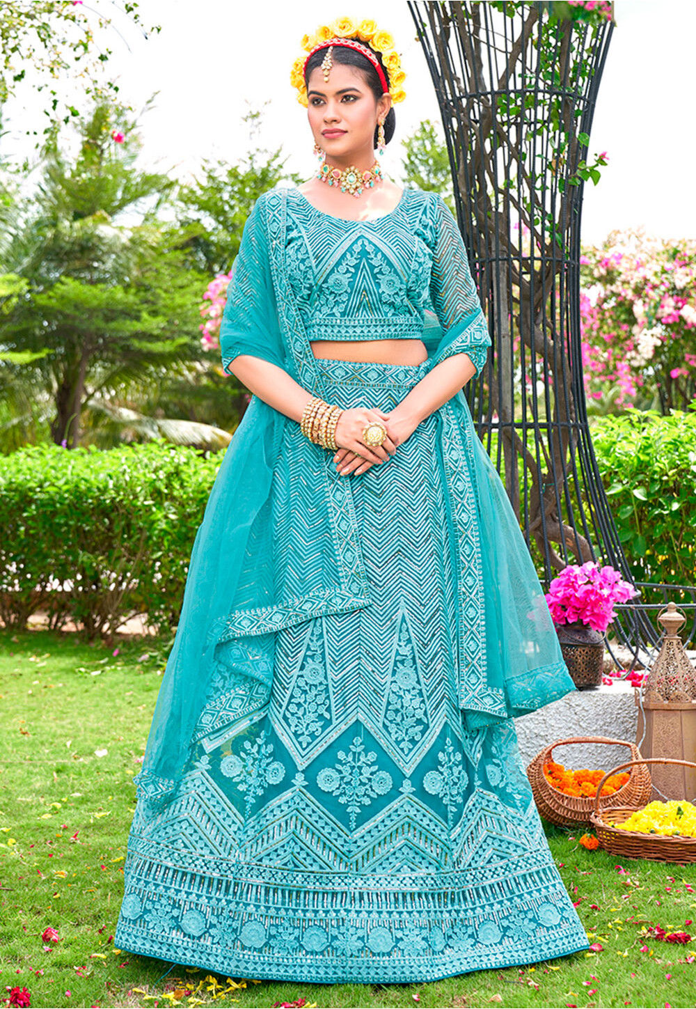 Buy Embroidered Net Lehenga in Sky Blue Online : LQY1851 - Utsav Fashion