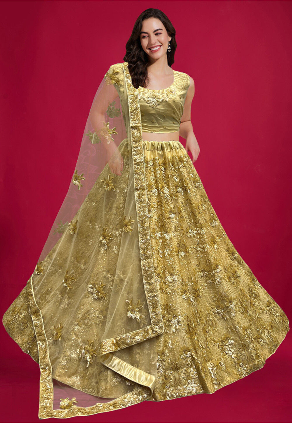 Buy Embroidered Net Lehenga in Yellow Online : LSG229 - Utsav Fashion