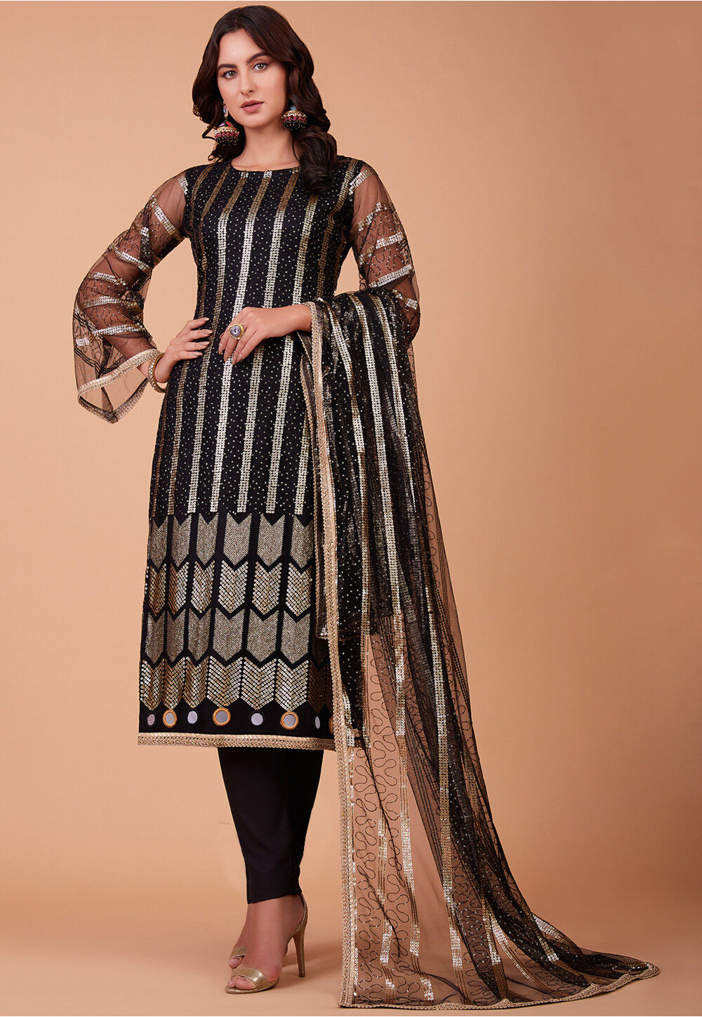 Buy Embroidered Net Pakistani Suit in Black Online : KHD174 - Utsav Fashion
