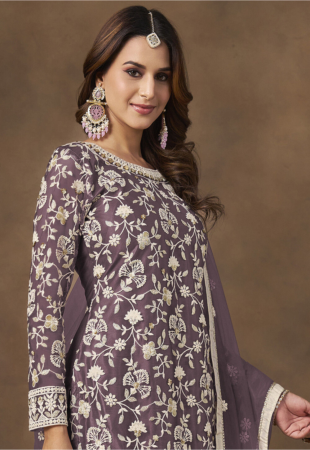 Buy Embroidered Net Pakistani Suit in Dusty Purple Online : KRD1391 ...
