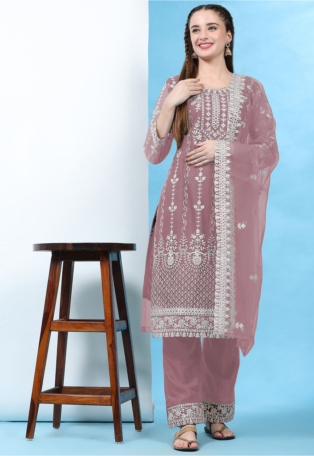 Buy Embroidered Net Pakistani Suit in Old Rose Online : KRY1612 - Utsav ...