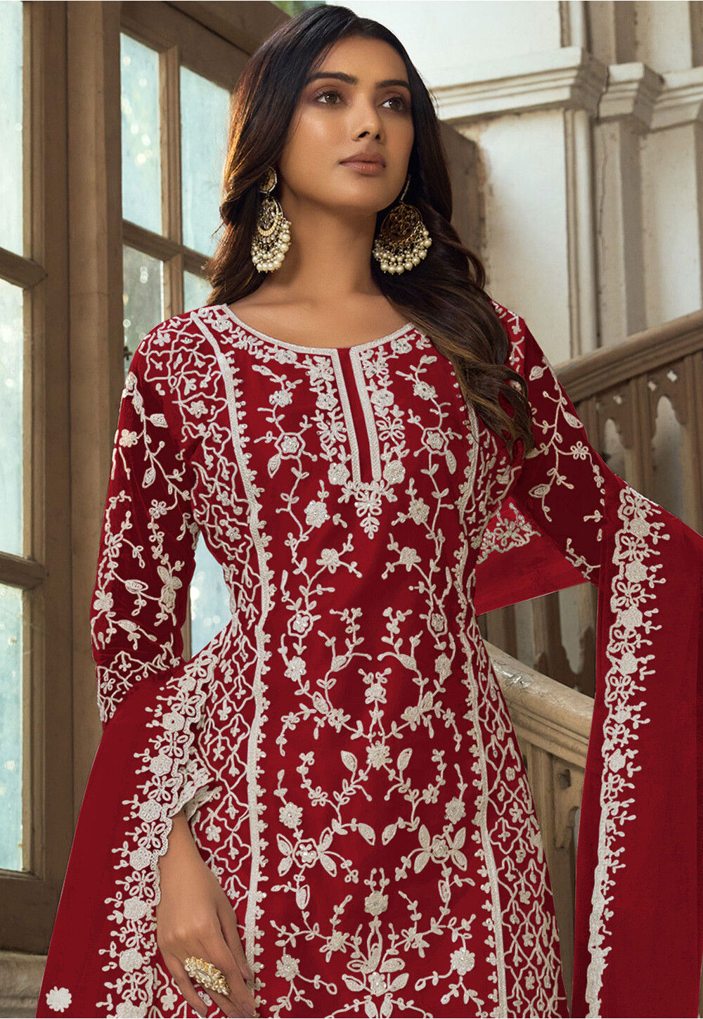 Buy Embroidered Net Pakistani Suit in Red Online : KCH12393 - Utsav Fashion