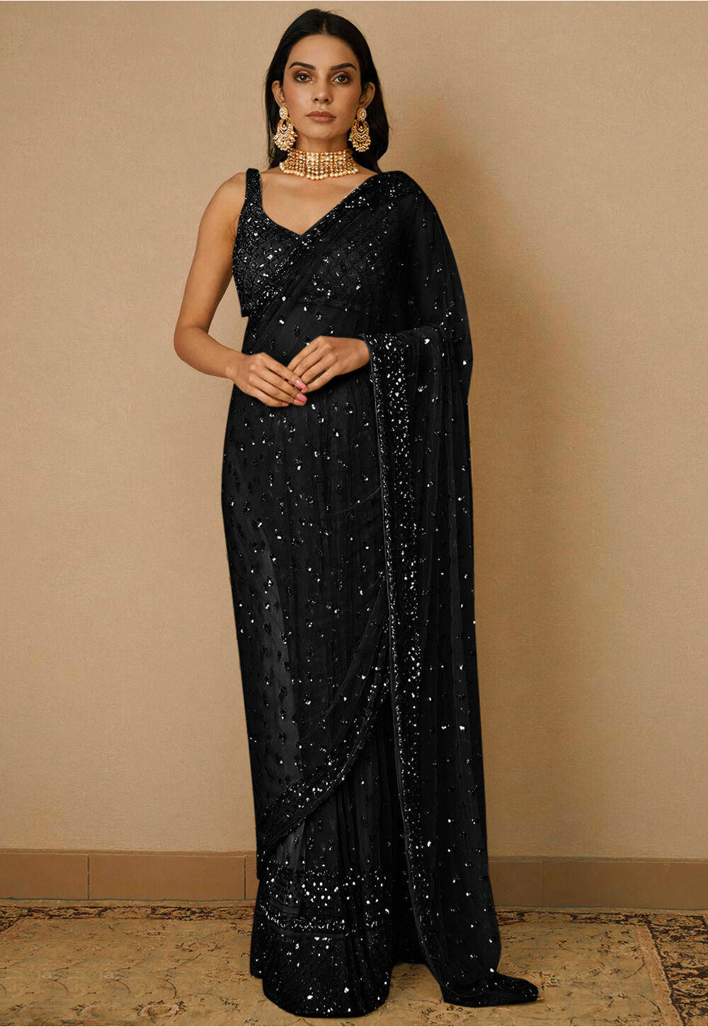 Buy Embroidered Net Saree in Black Online : SPTA12551 - Utsav Fashion