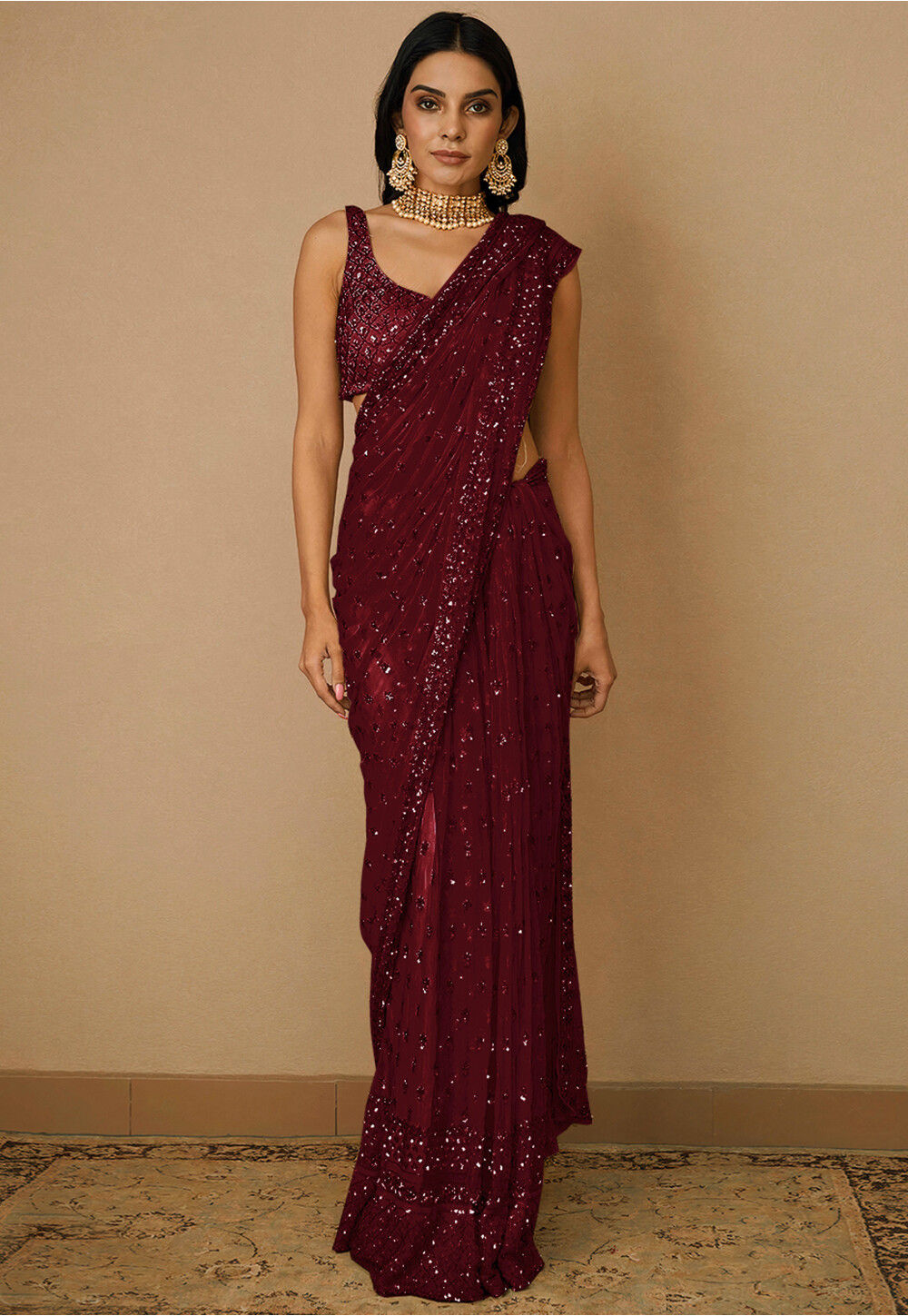 Buy Embroidered Net Saree in Maroon Online : SPTA12630 - Utsav Fashion