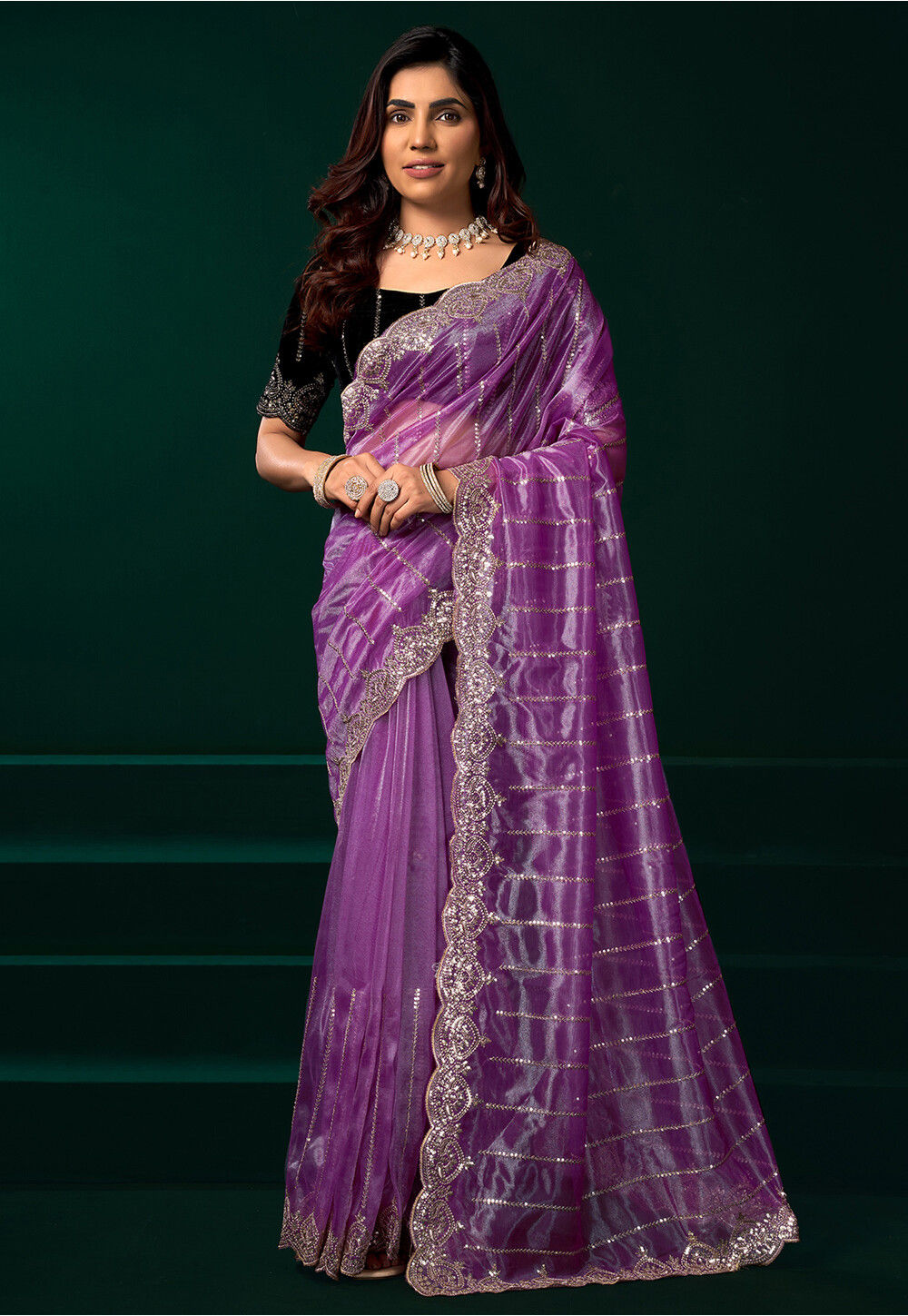 Buy Embroidered Net Saree in Purple Online : SEJ2051 - Utsav Fashion