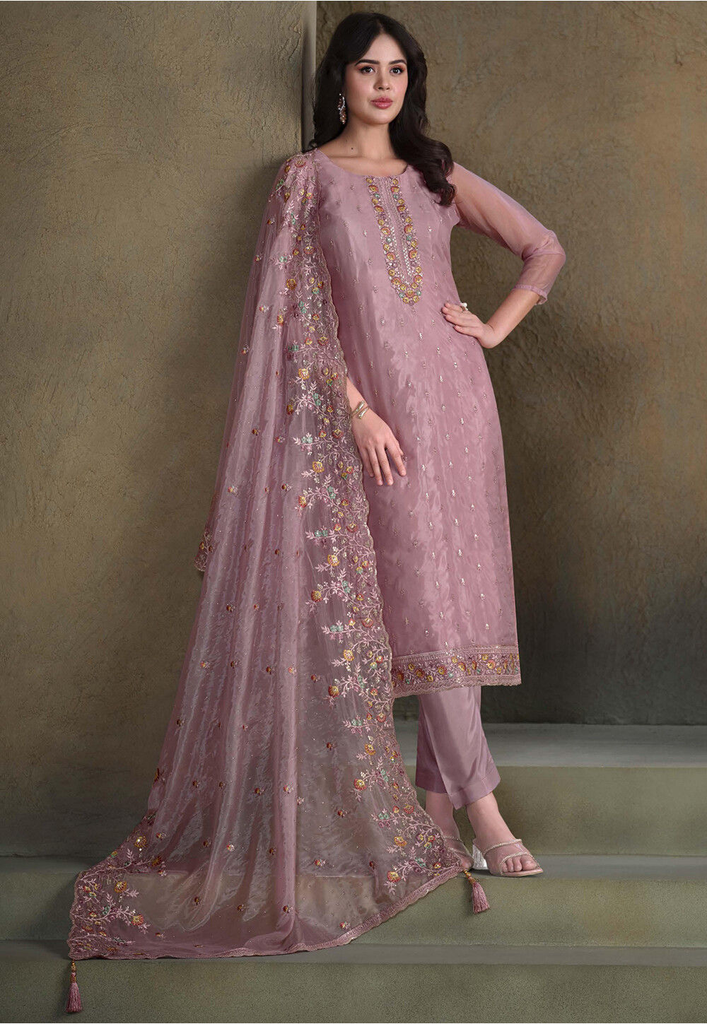 Buy Embroidered Organza Pakistani Suit in Purple Online : KVG566 ...