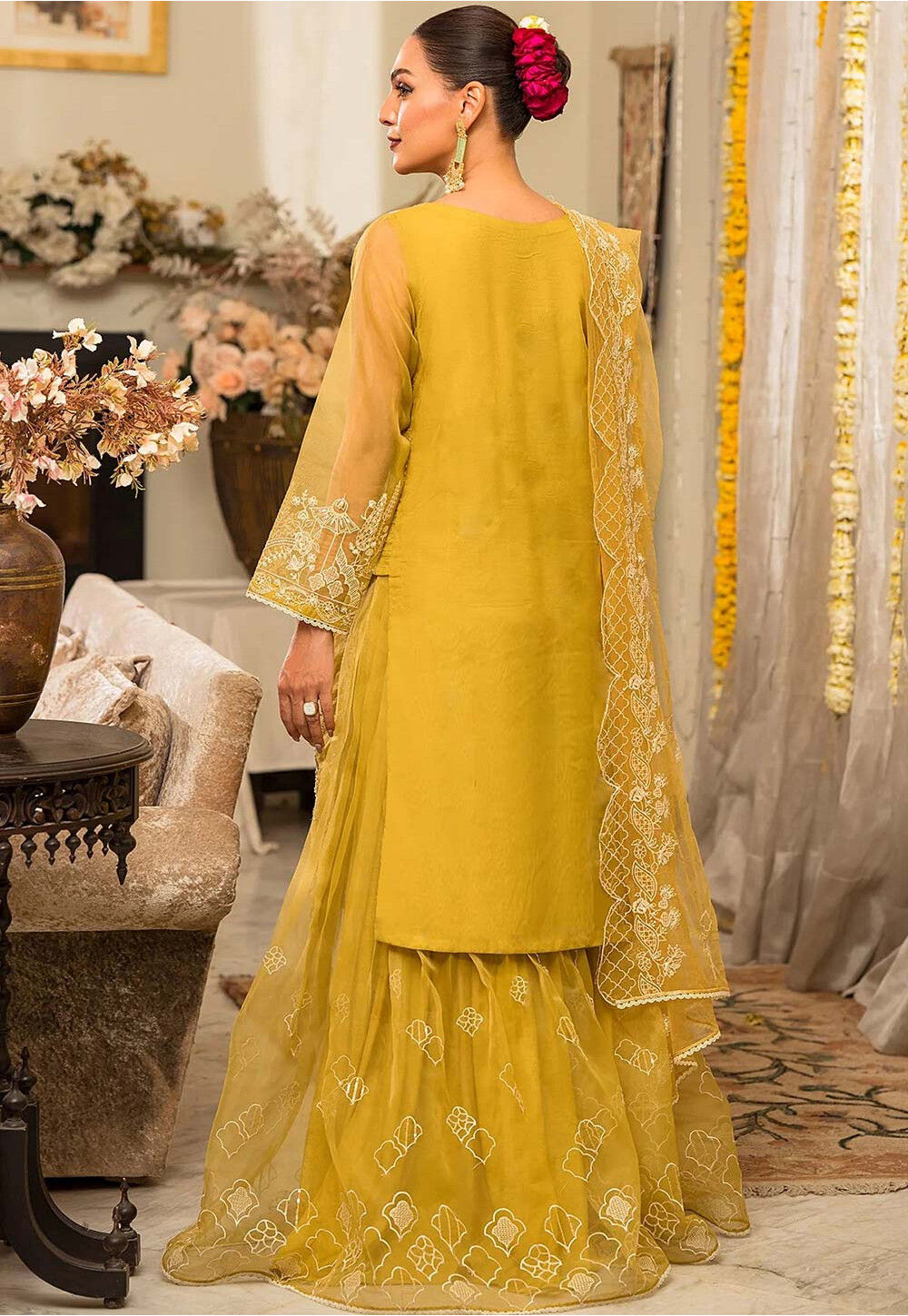 Buy Embroidered Organza Pakistani Suit in Yellow Online : KCH12632 ...