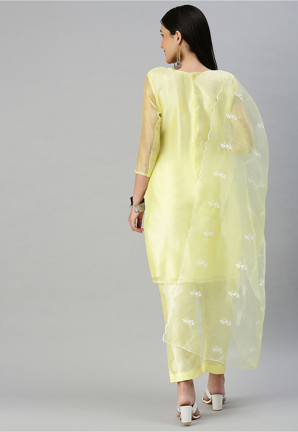 Embroidered Organza Pakistani Suit in Yellow : KMY19