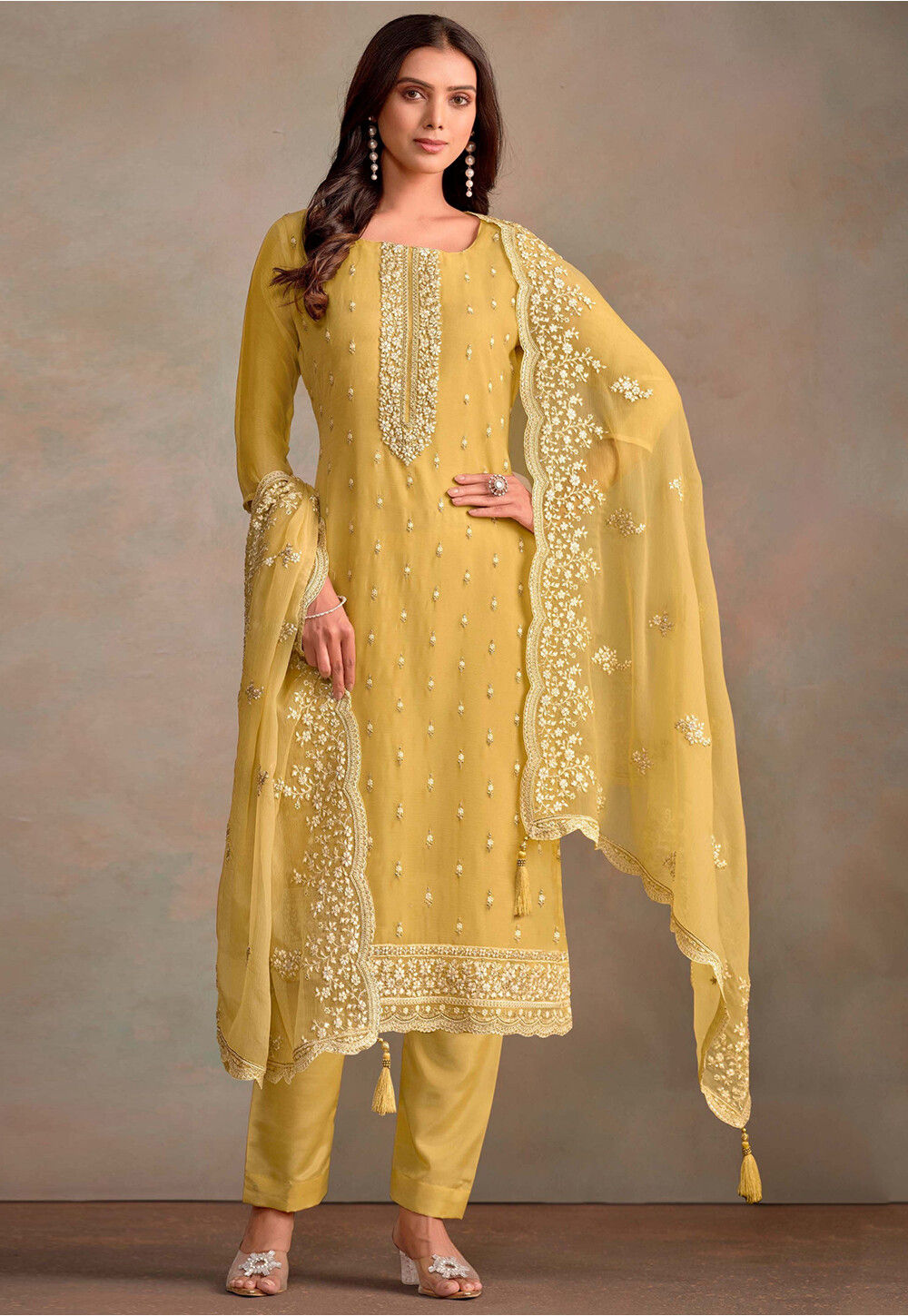 Buy Embroidered Organza Pakistani Suit in Yellow Online : KRY1710 ...