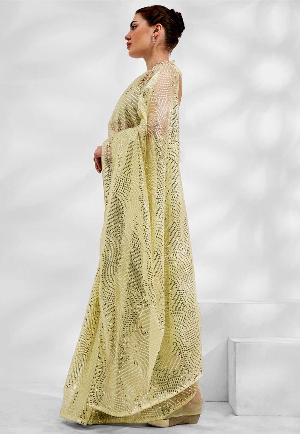 Buy Embroidered Organza Saree in Light Yellow Online : SPF12178 - Utsav ...