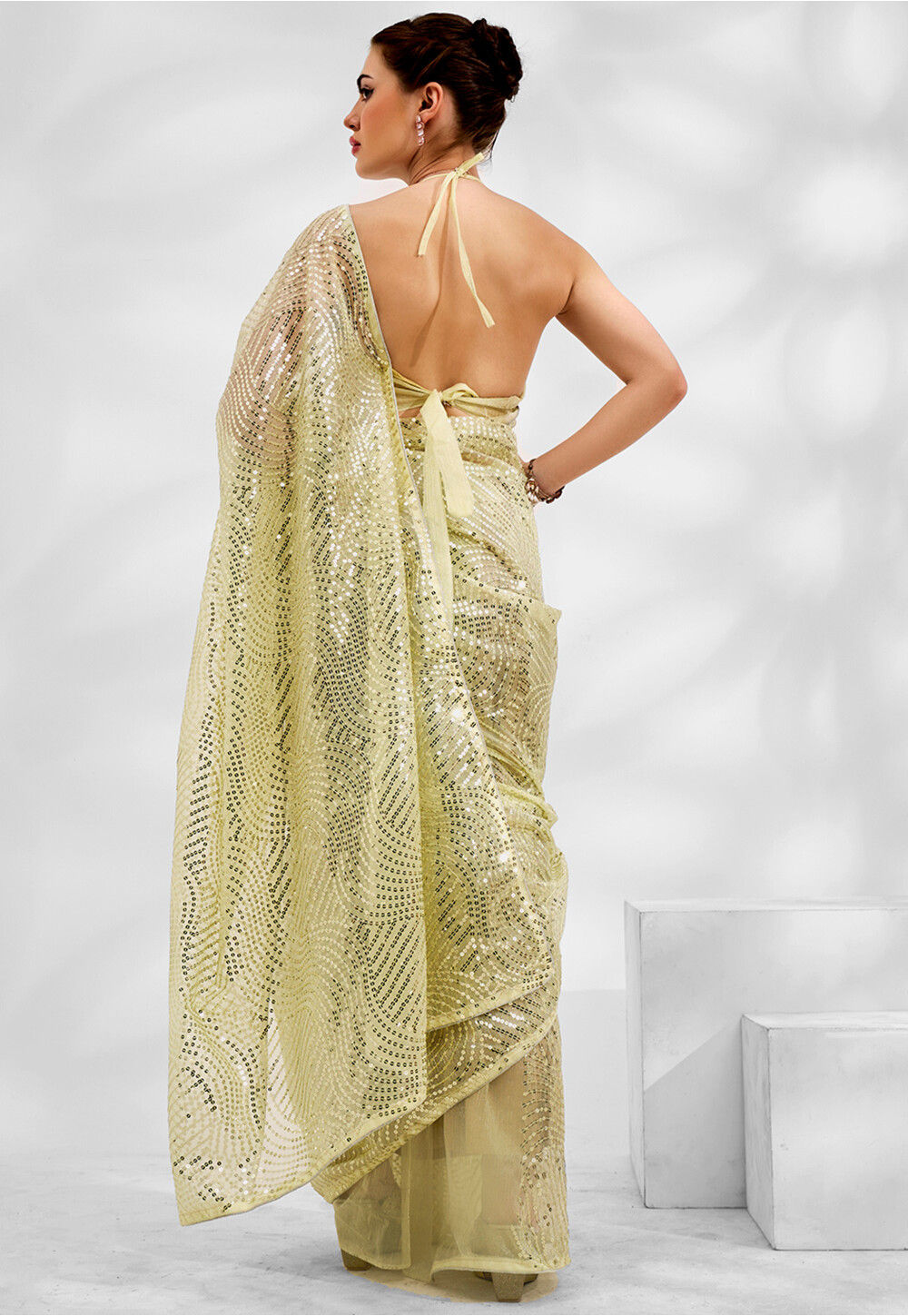 Buy Embroidered Organza Saree in Light Yellow Online : SPF12178 - Utsav ...